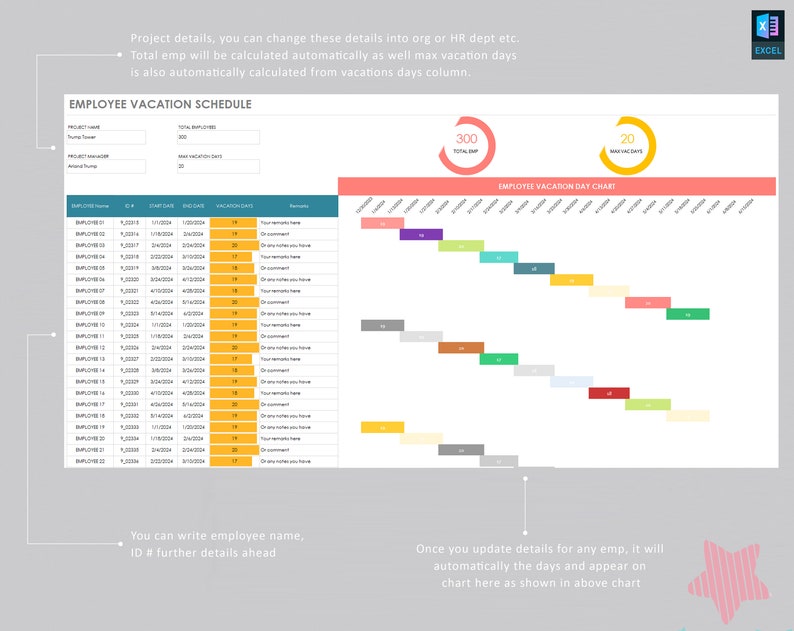 Employees Vacation Schedule Template | Vacation Tracking | Leave ...