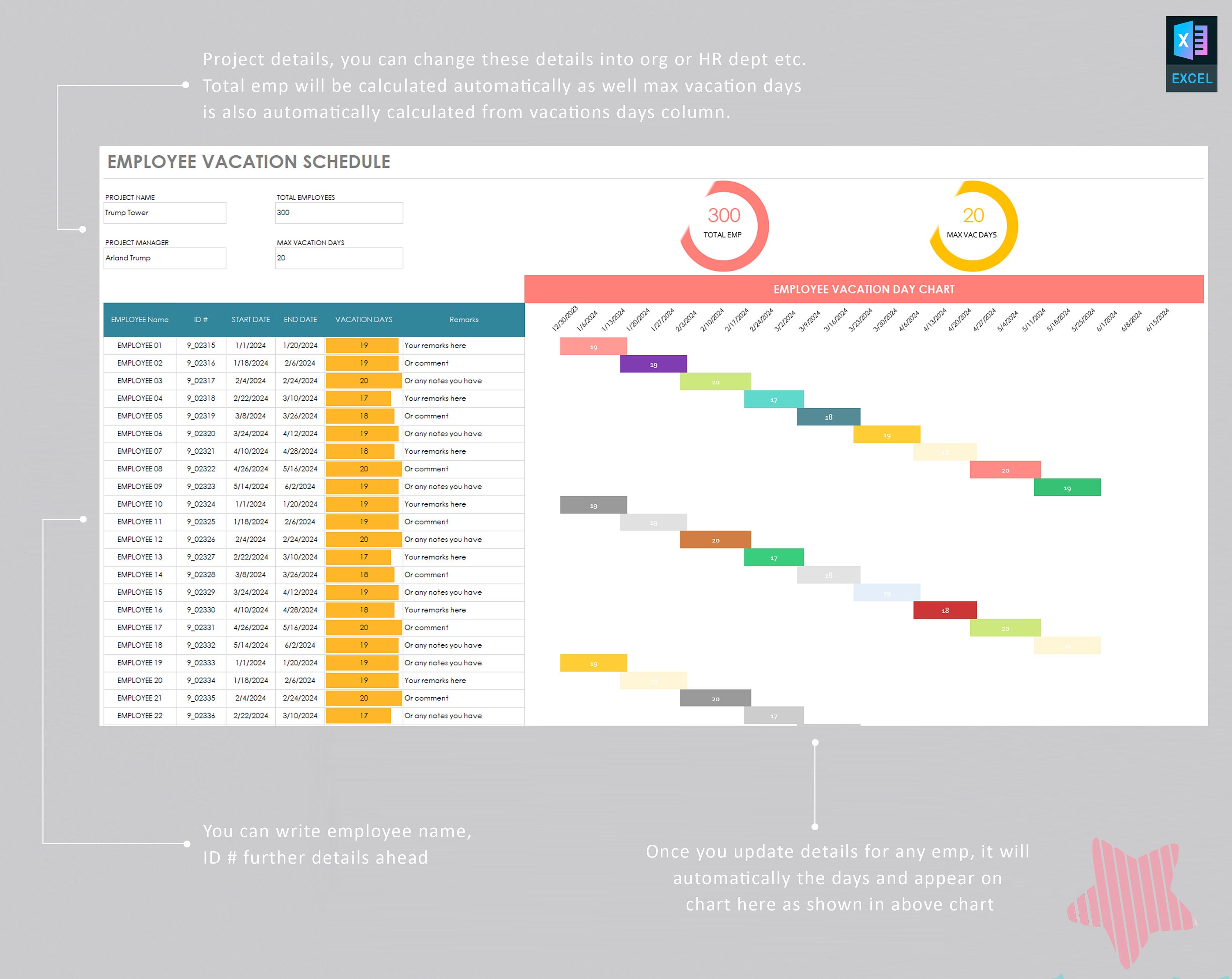 Employees Vacation Schedule Template Vacation Tracking Leave Tracker ...