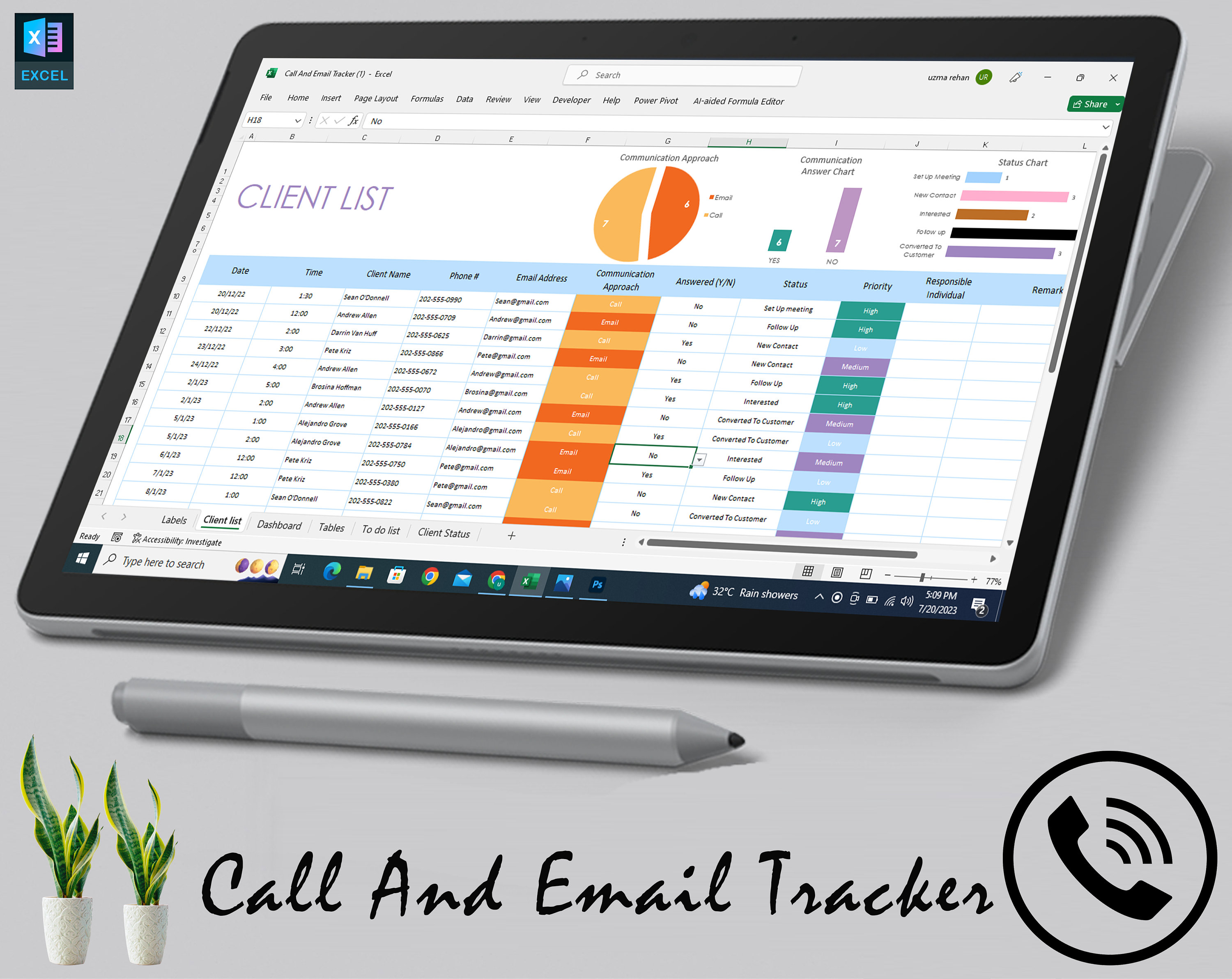 Client Email Tracking Matrix Client Call Tracker Template Client ...