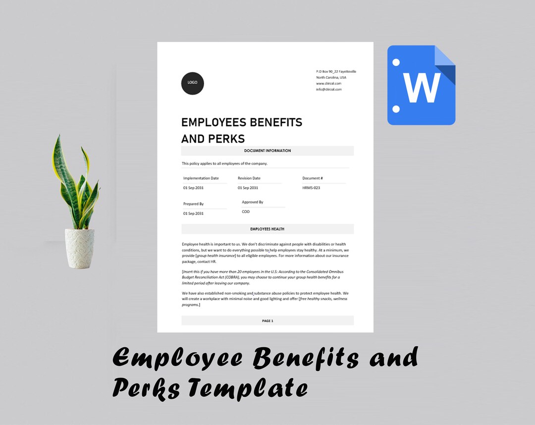 Employee Benefits and Perks Template | MS Word Benefits Template | HR ...