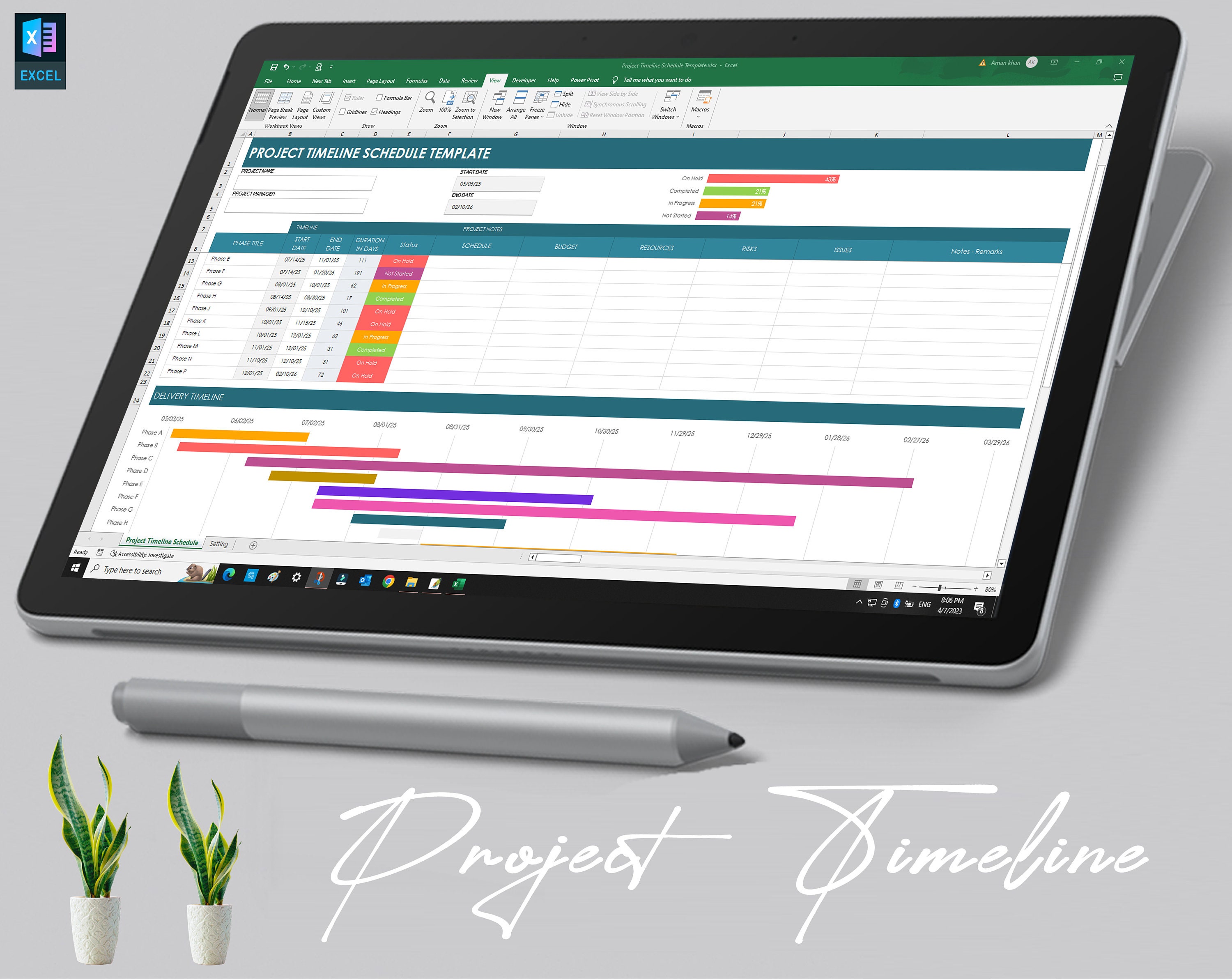 Project Timeline Schedule Template | Project Management Tools | Project ...