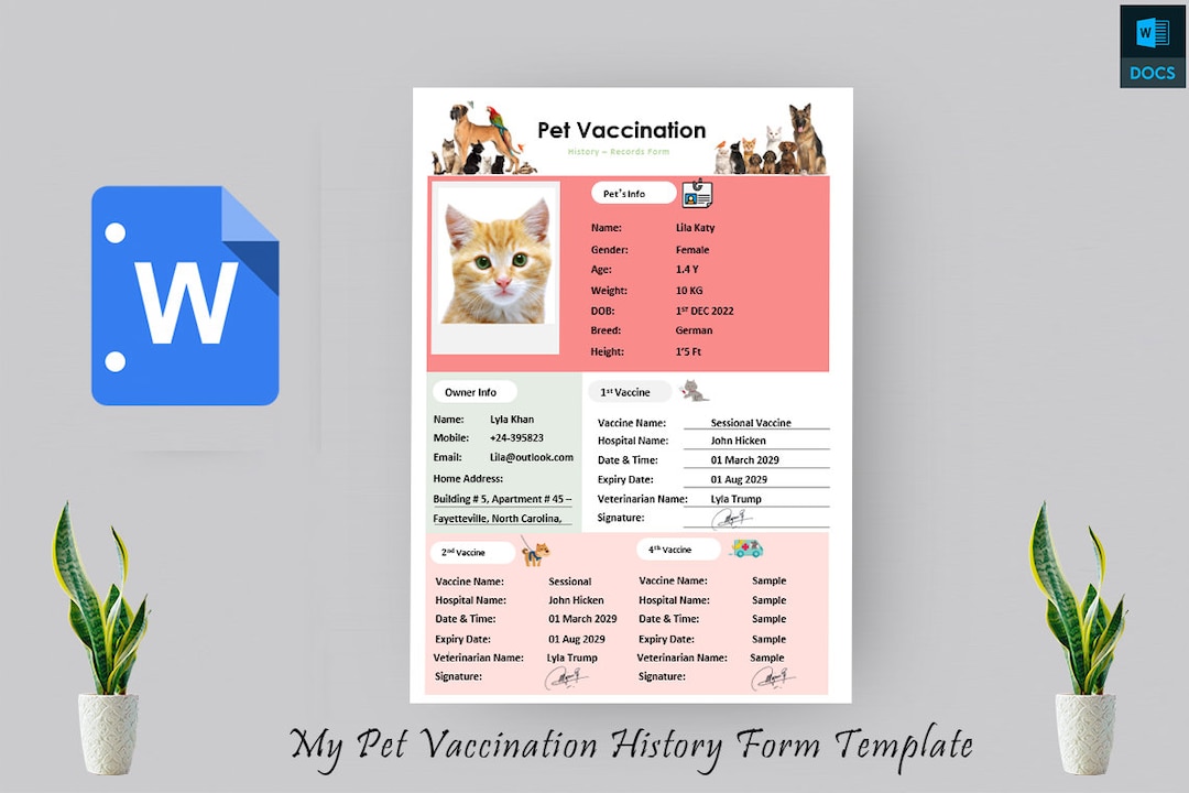 Pet Vaccination Record Template | Pet Vaccination Record Printable ...