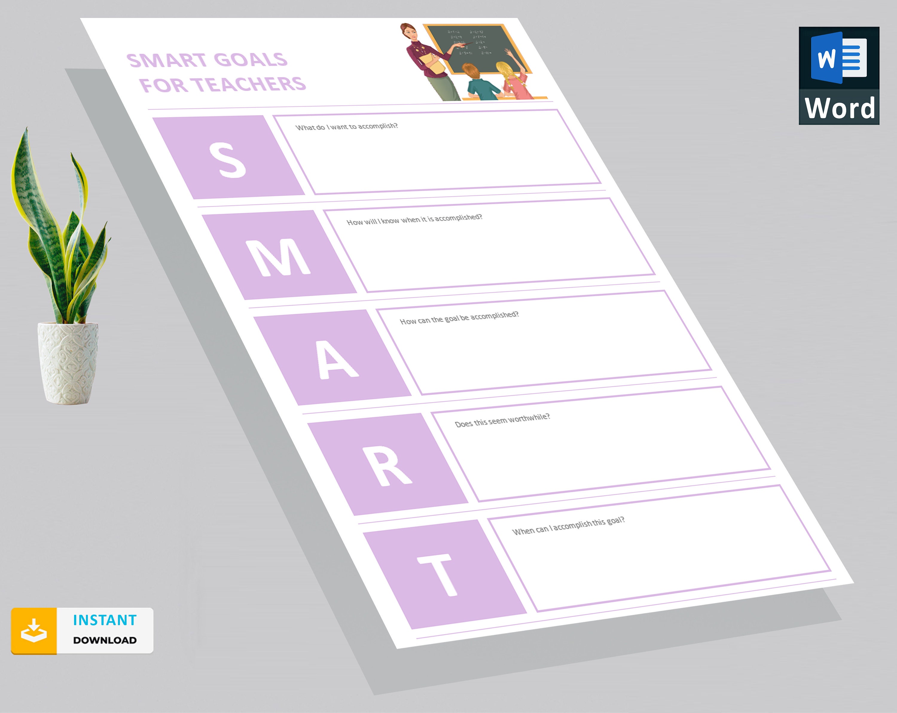 Teachers SMART Goals Template | Teacher Goals | Happy Teacher Planner ...