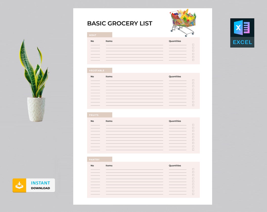 Home Basic Grocery List Template | Grocery List Printable | Grocery ...