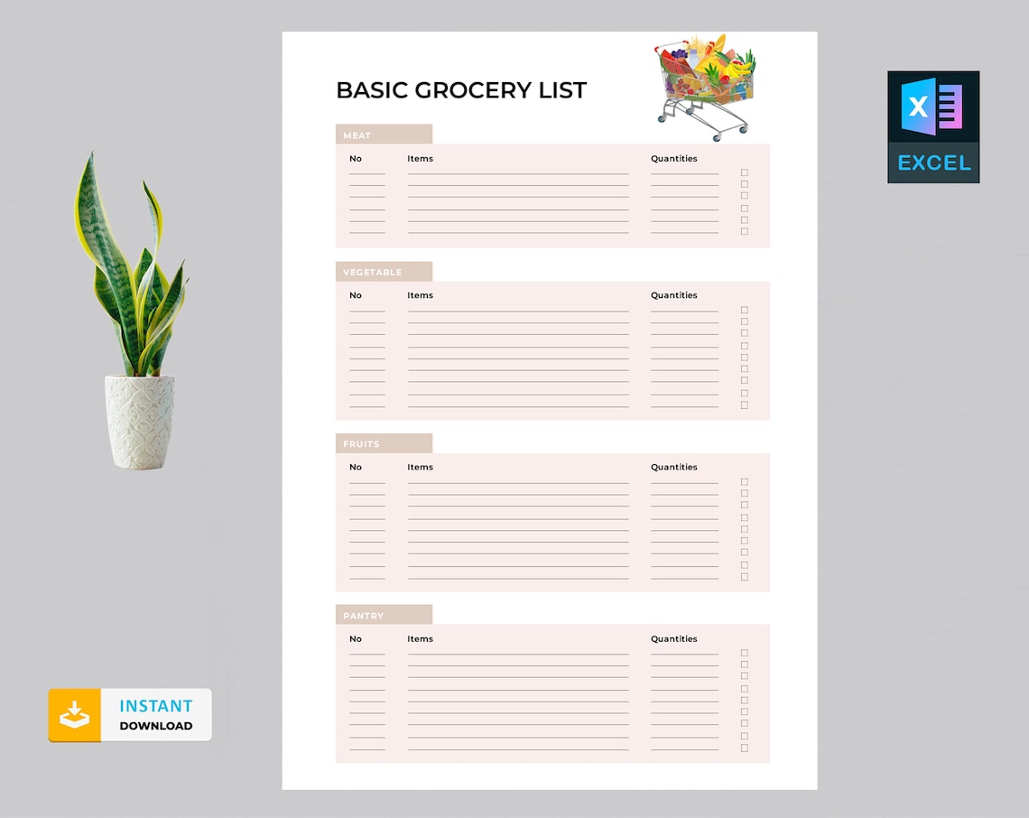 Home Basic Grocery List Template Grocery List Printable Grocery List ...