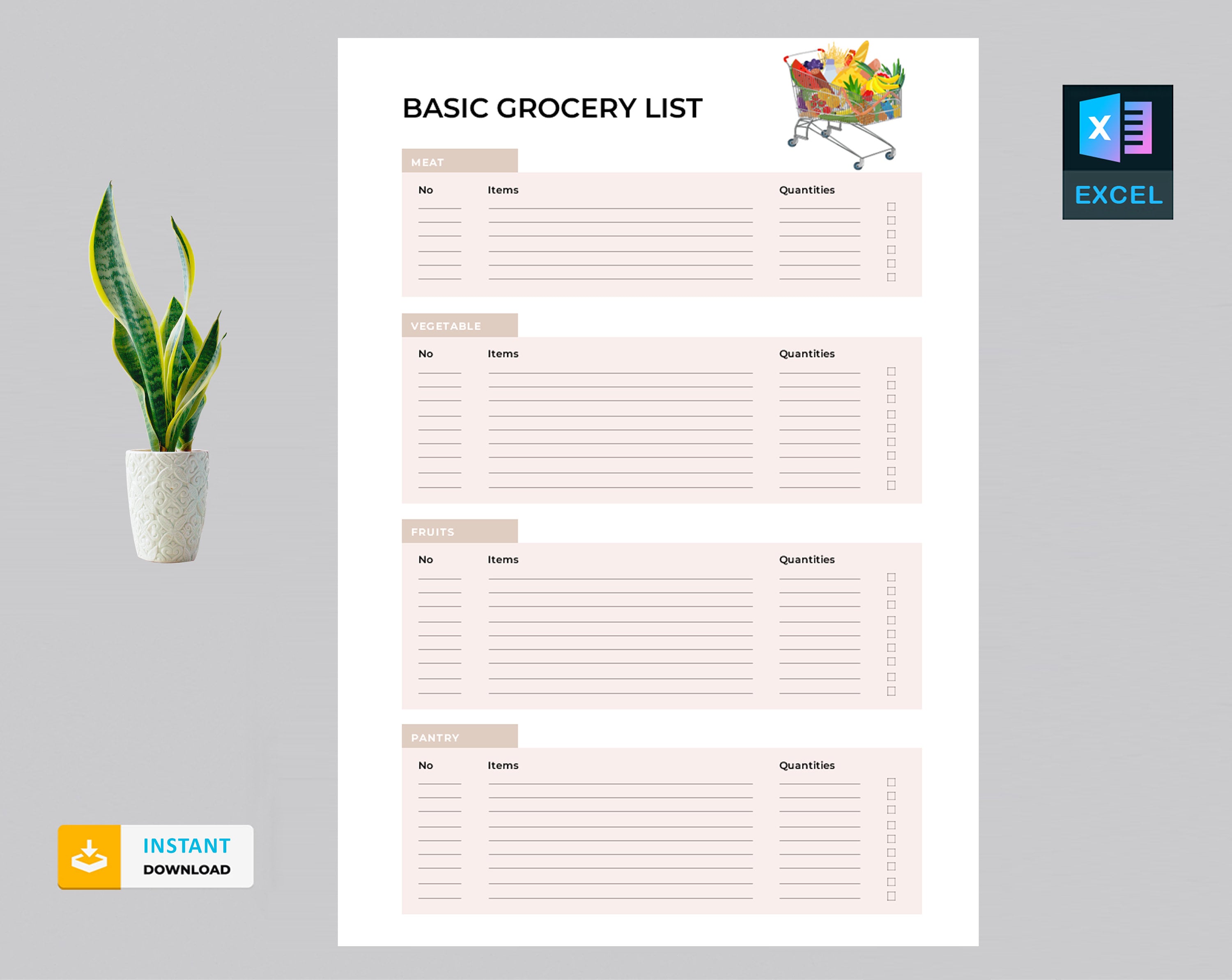 Home Basic Grocery List Template Grocery List Printable Grocery List ...