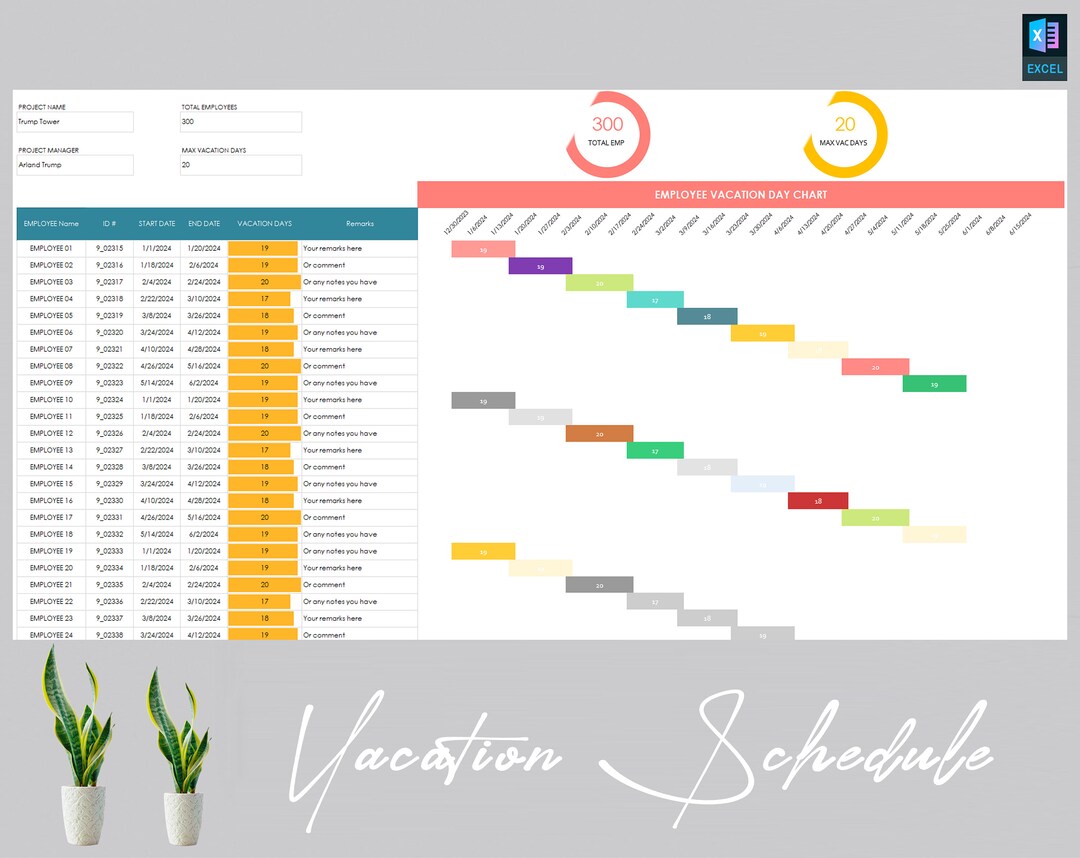 Employees Vacation Schedule Template | Vacation Tracking | Leave ...