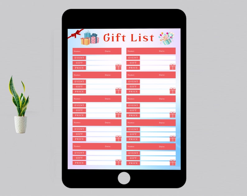 Gift List Planner Printable Gift Tracker Christmas Gift List Gift ...