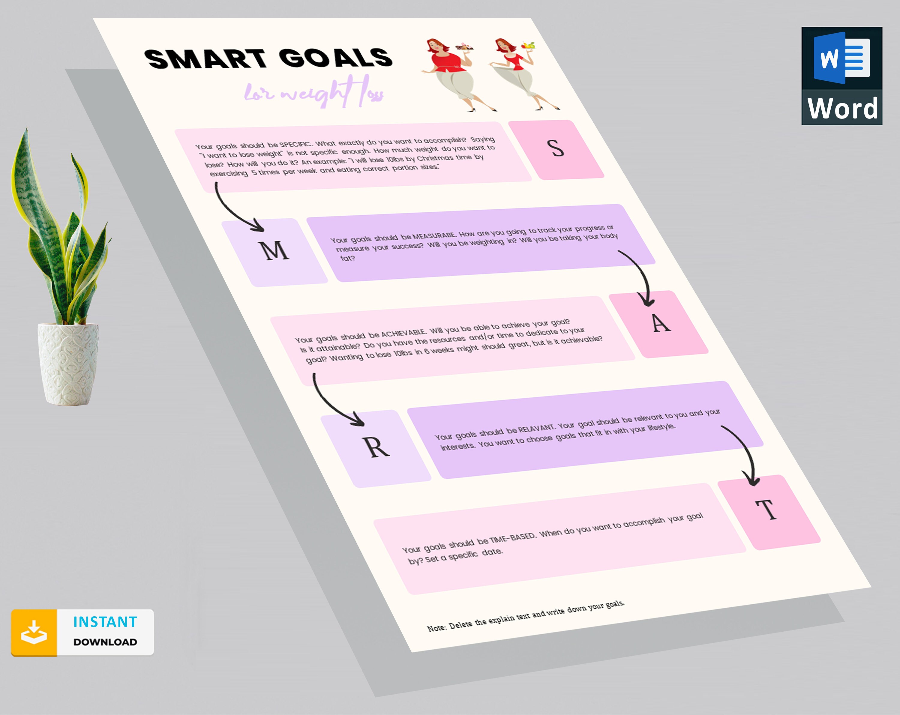 Weight Loss SMART Goals Template Weight Loss Planner Weight Loss ...