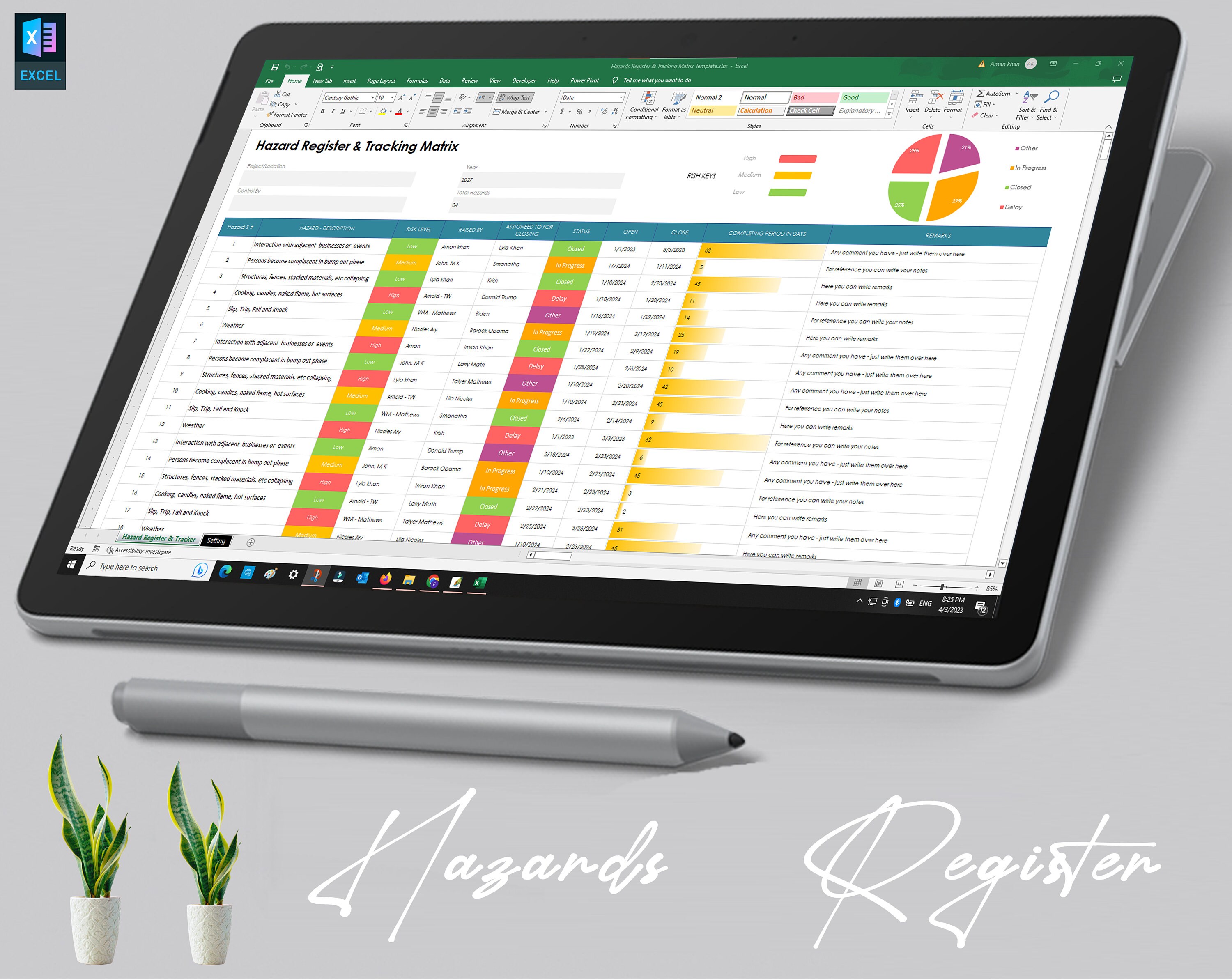 Hazards Register | Hazards Tracking Matrix Template | Hazards Tracker ...