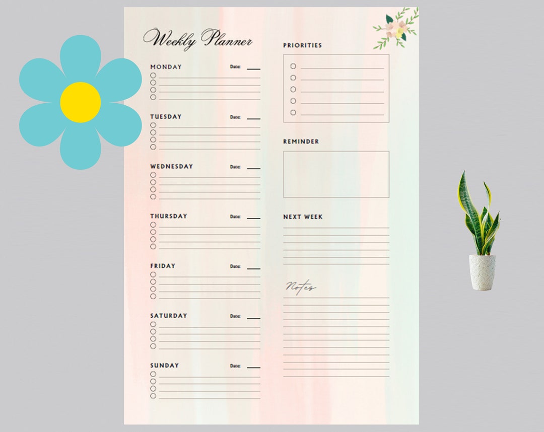 Weekly Planner Printable | Printable Planner | Weekly Agenda | Personal ...