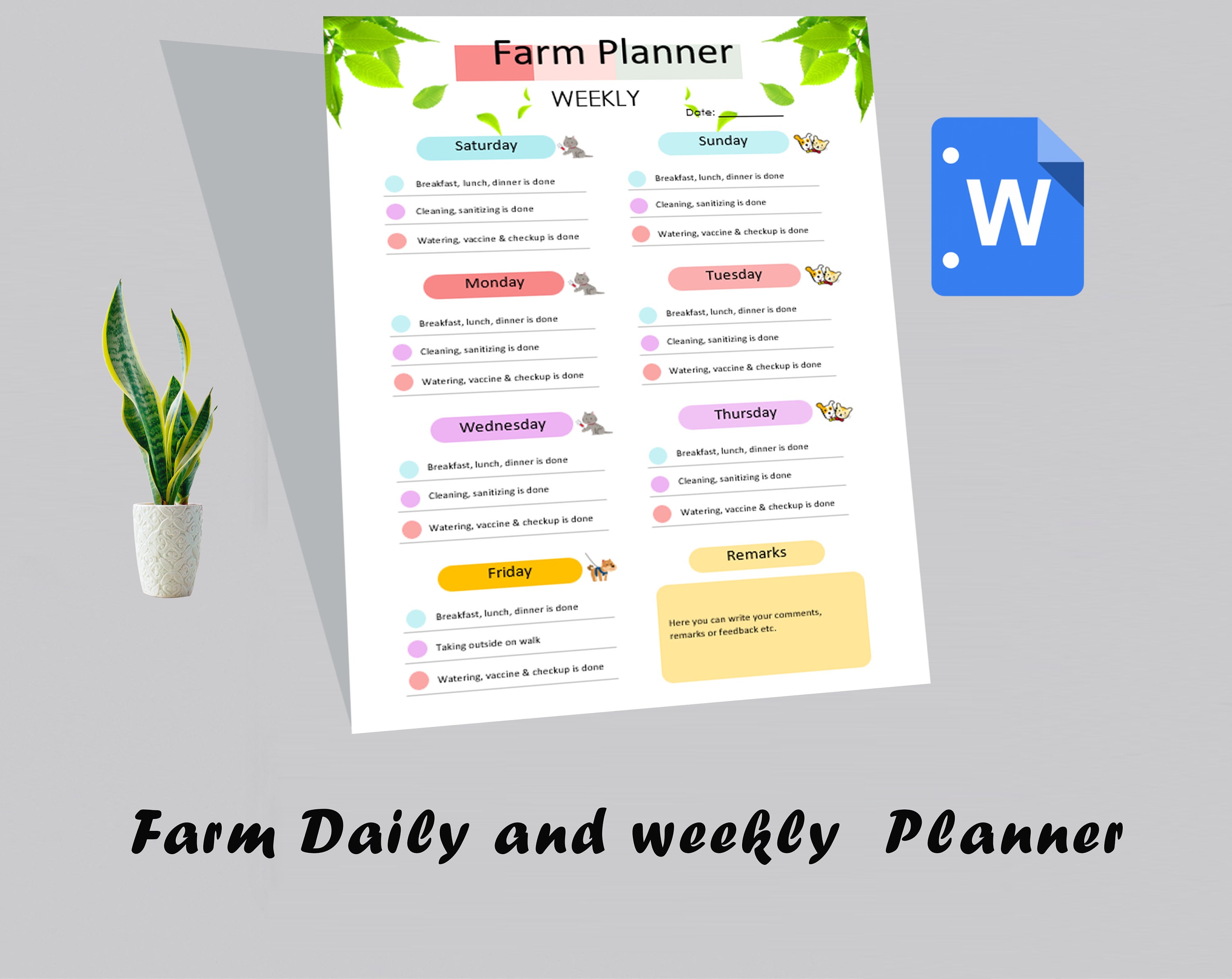 Farm Daily and Weekly Planner Template Cute Animals Daily and Weekly ...