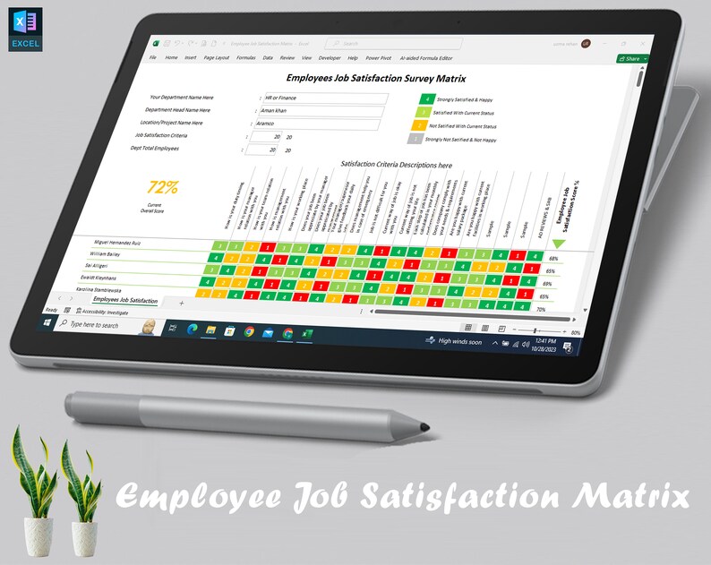 Employee Job Satisfaction Matrix Ultimate HR Excel Templates Assessment ...