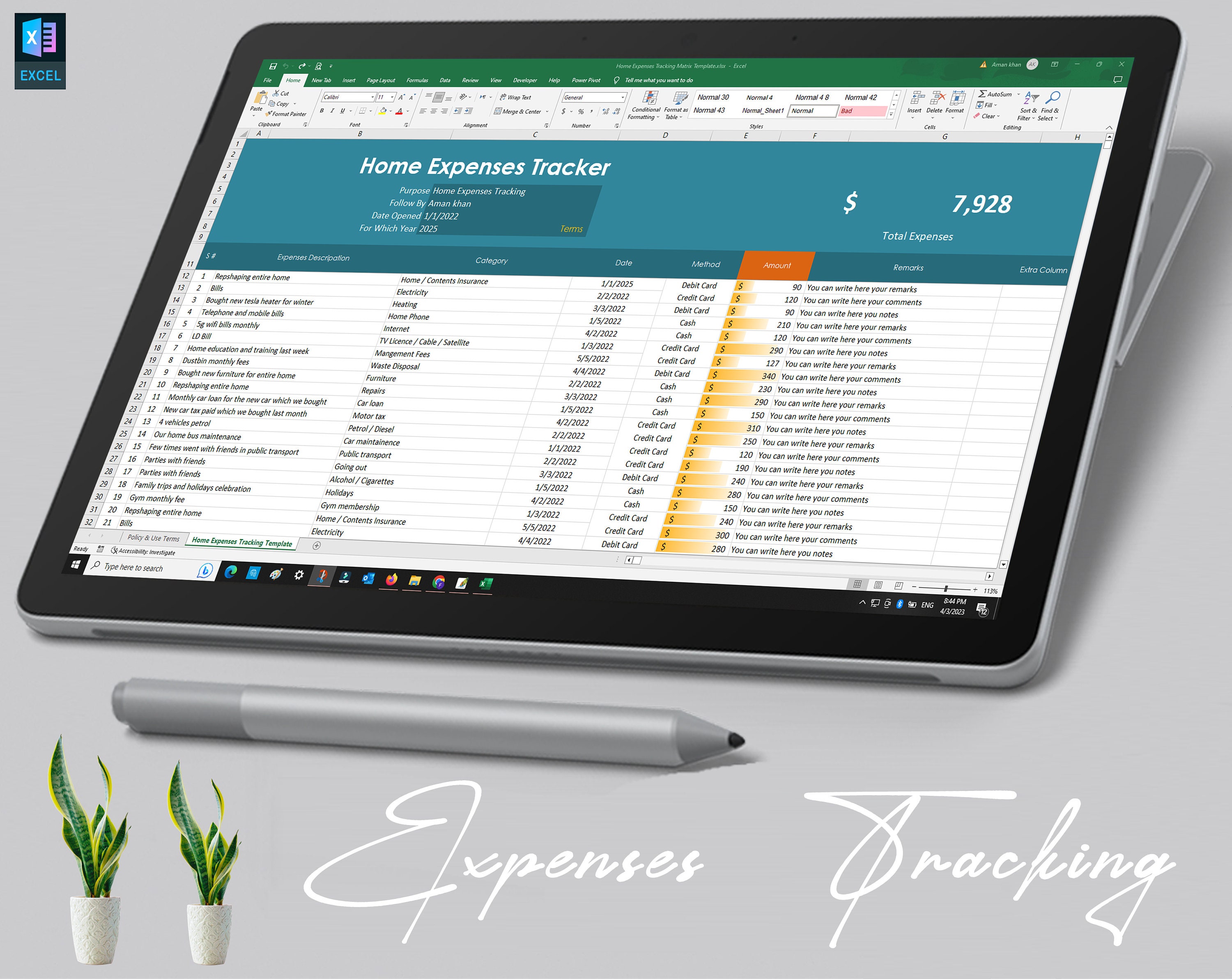 Home Expense Tracking Matrix Household Expense Tracker Household ...