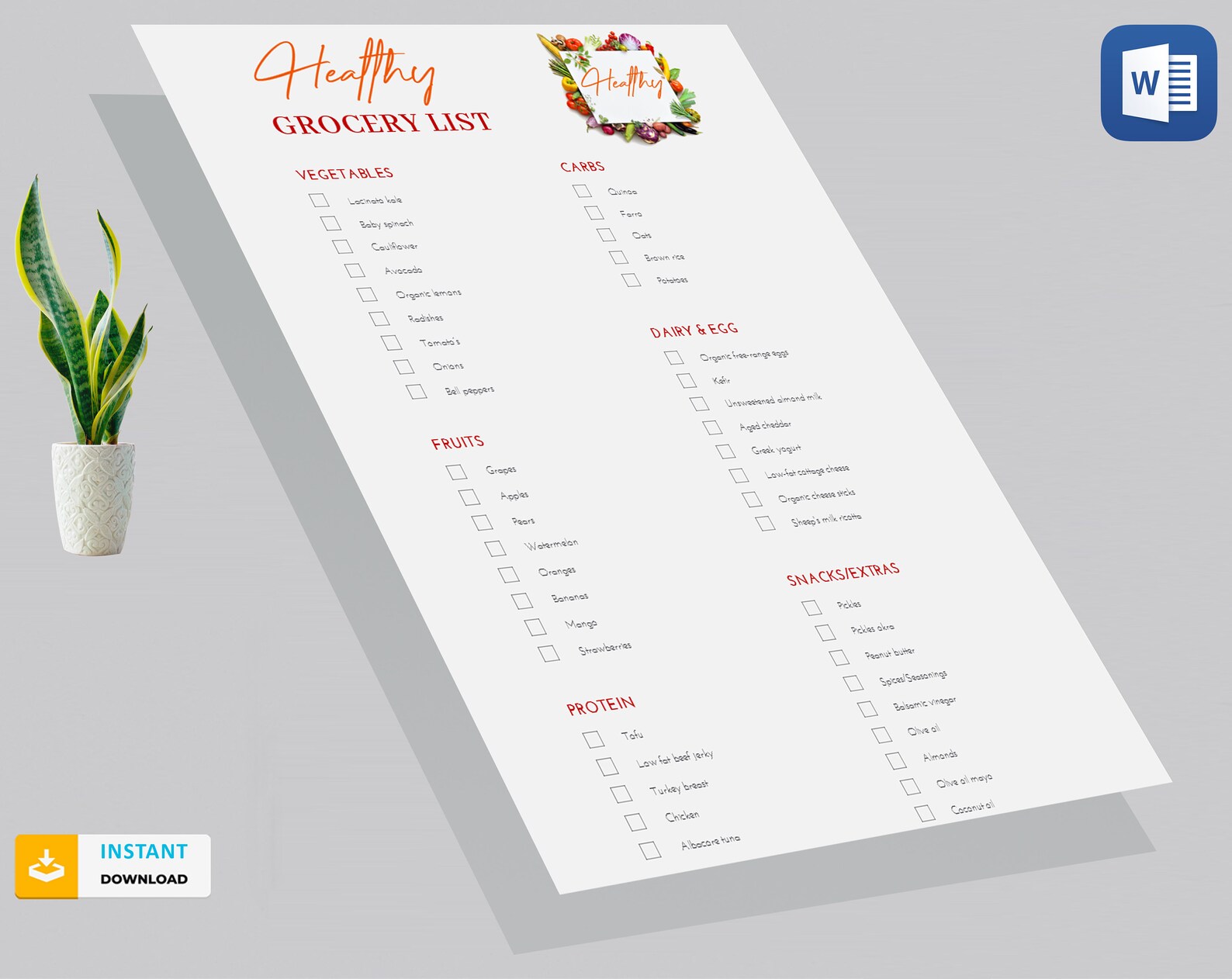 Healthy Grocery List Template Printable Grocery List Notepad Grocery ...