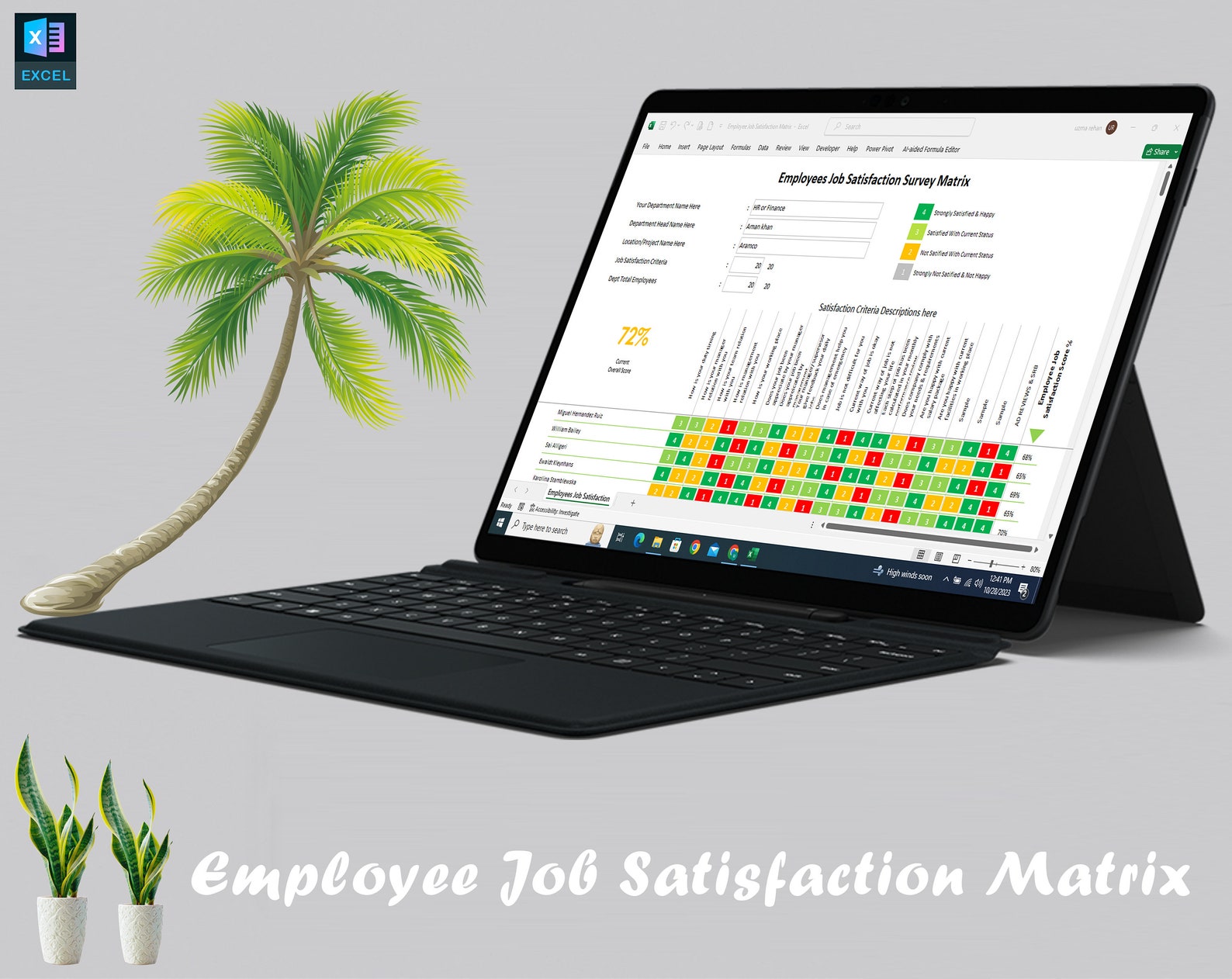 Employee Job Satisfaction Matrix Ultimate HR Excel Templates Assessment ...
