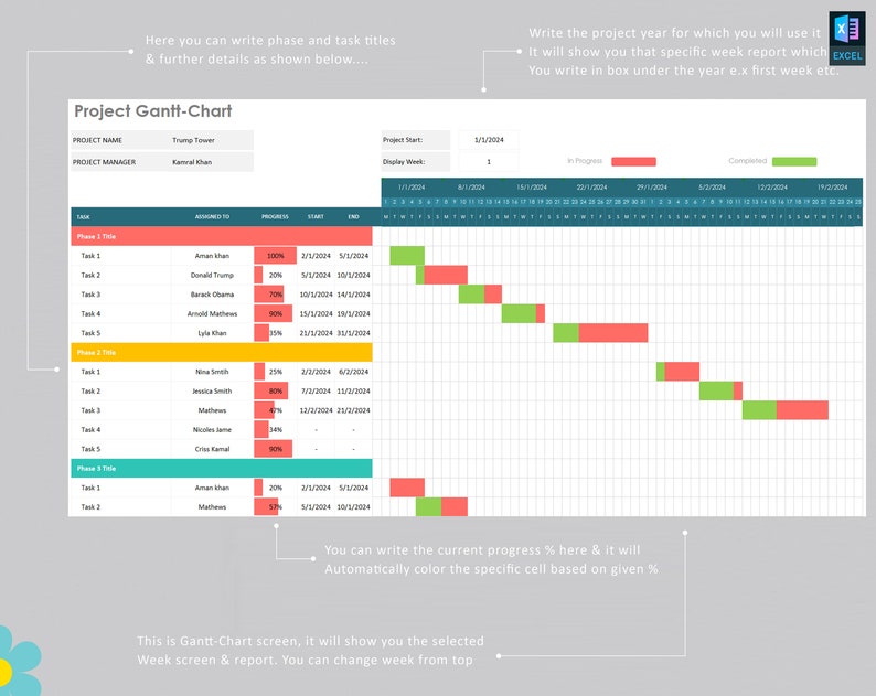 Project Gantt Chart Template | Project Management Template | Project ...