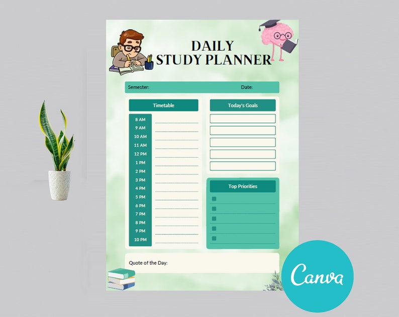 Study Planner A4 Printable Inserts Students Schedule Template Daily ...