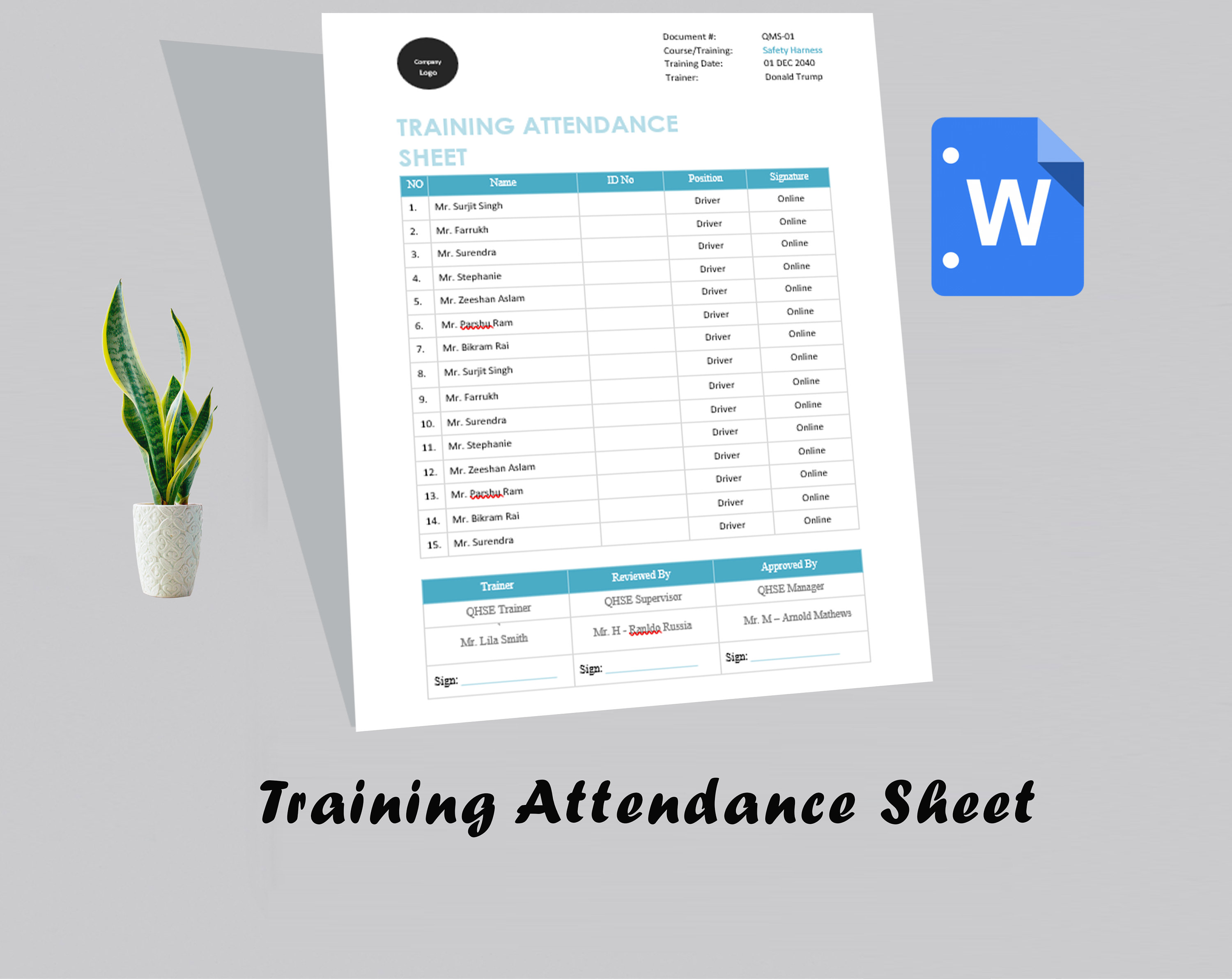 Training Attendance Sheet Attendance Record Employee Training Employee ...