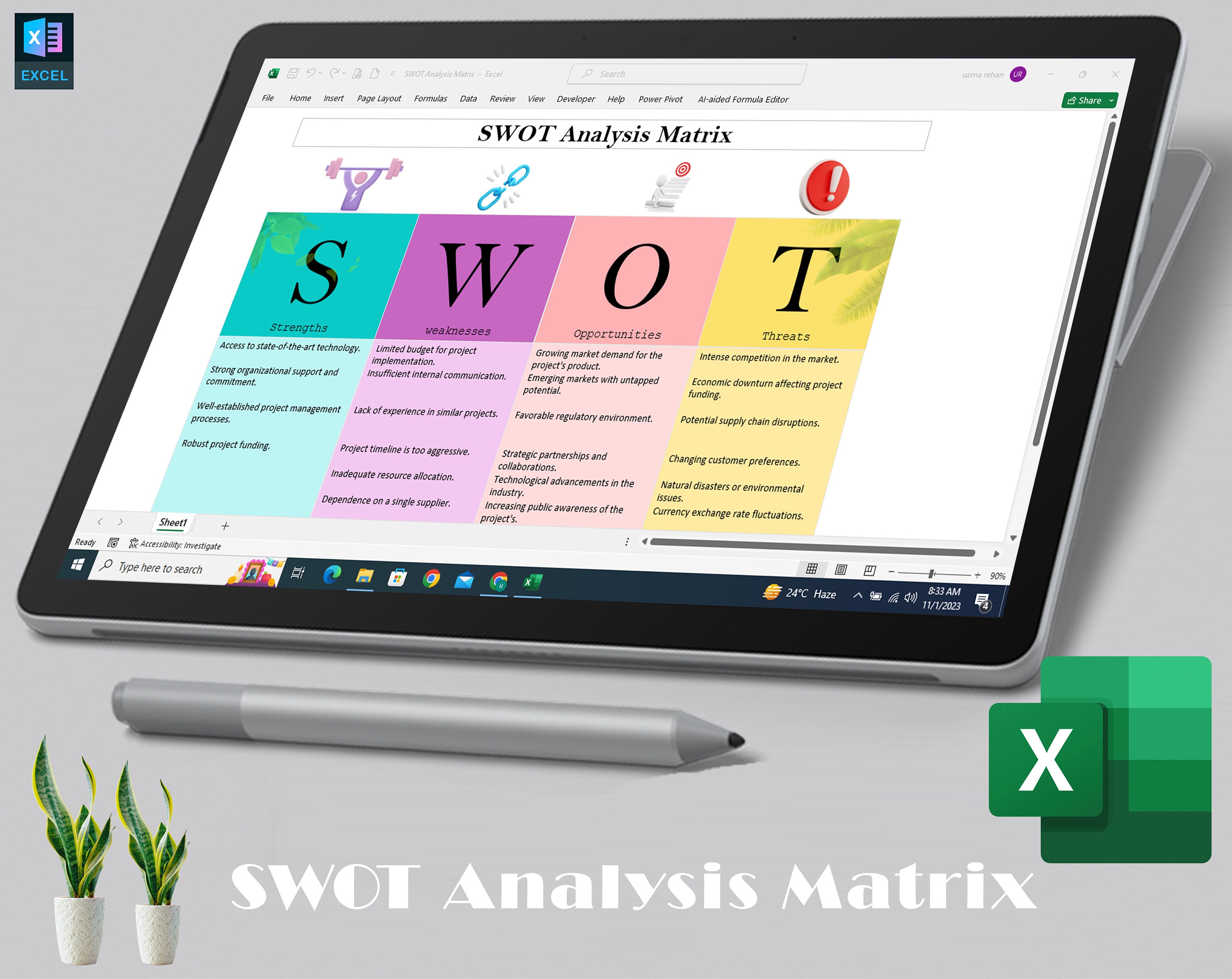 Custom SWOT Analysis Matrix Template for Business Planning Printable ...