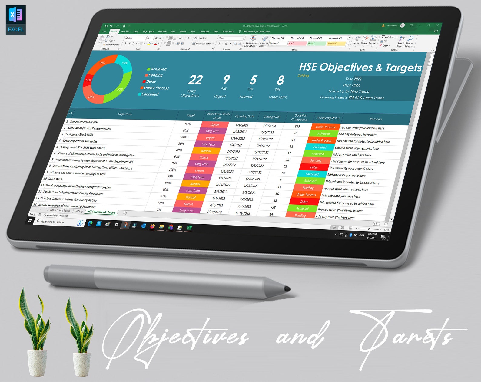 HSE Objectives & Targets Matrix Template | Health, Safety and ...