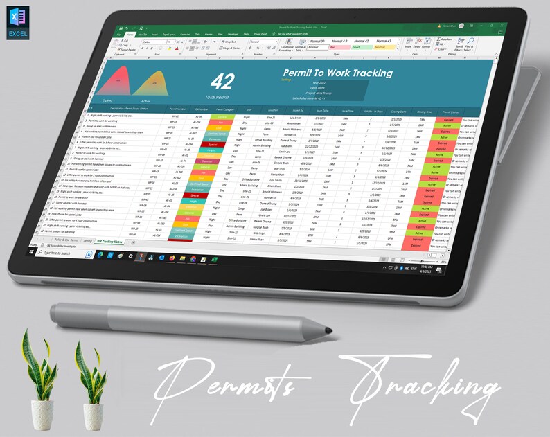 Permit to Work Tracking Matrix Template | Health and Safety Template ...