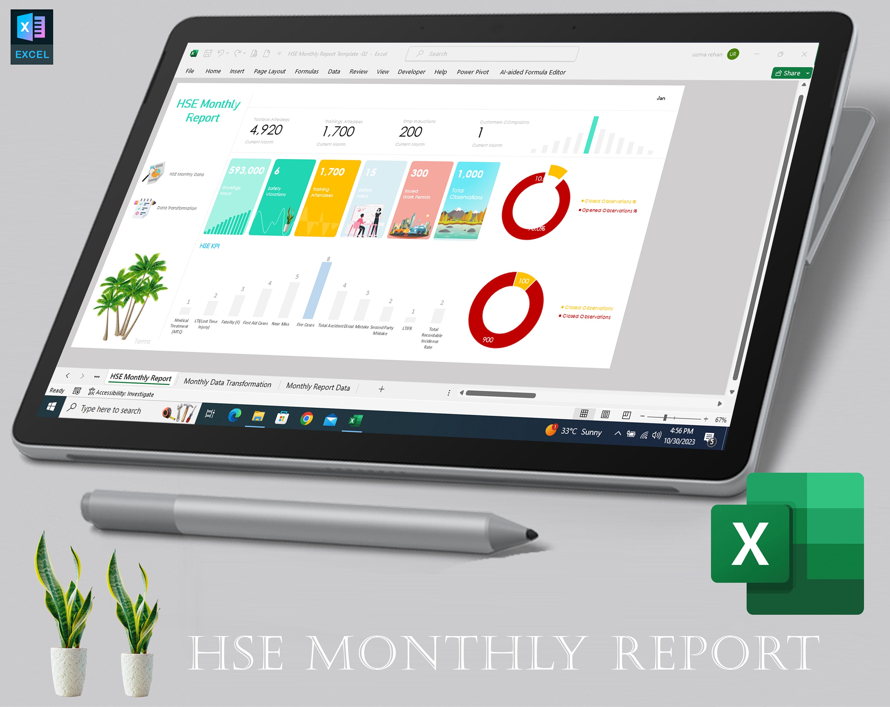 HSE Dashboard HSE KPI Dashboard Health and Safety Tracker Safety ...