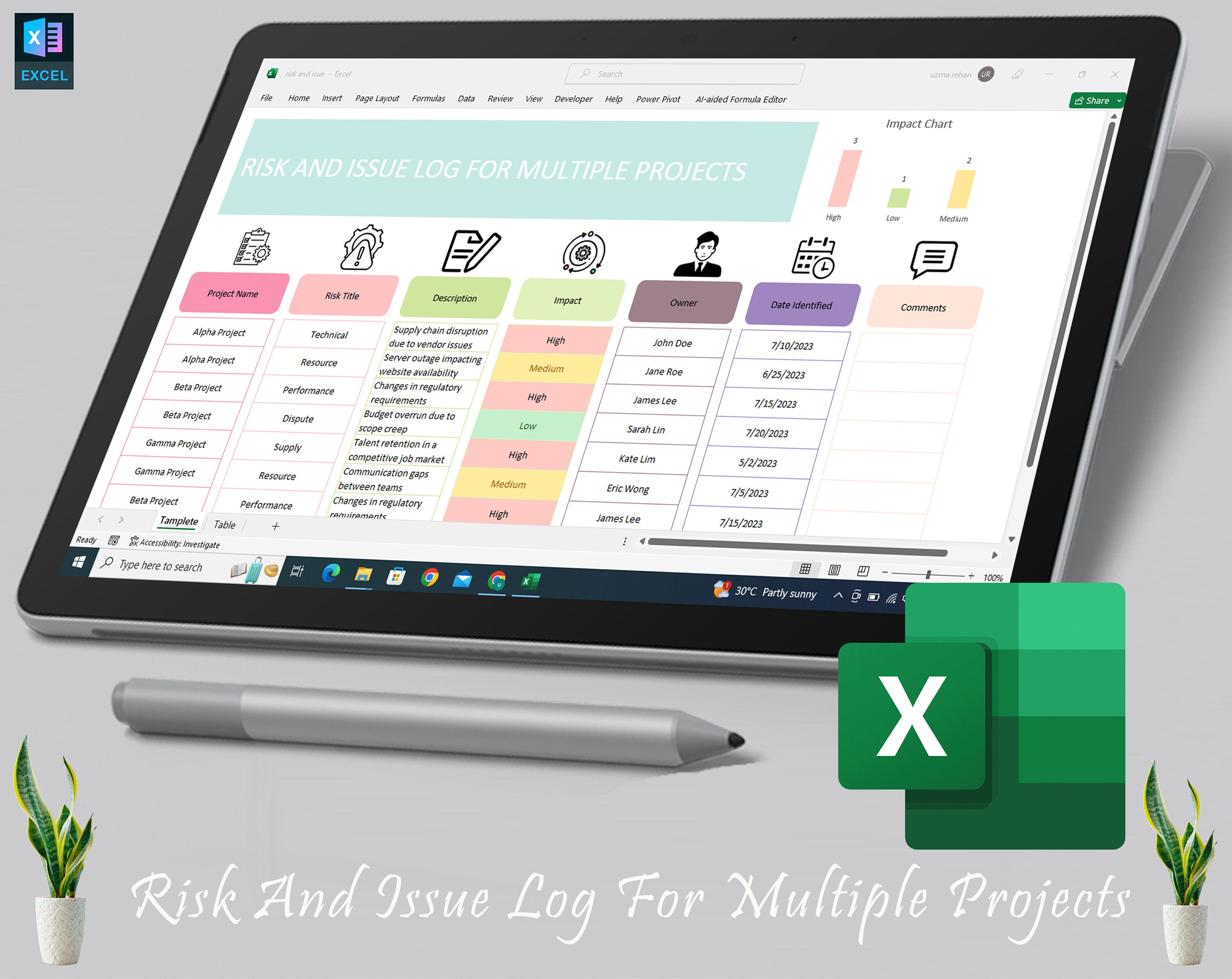 Multiple Projects Risk & Issues Tracking Matrix and Register Template ...