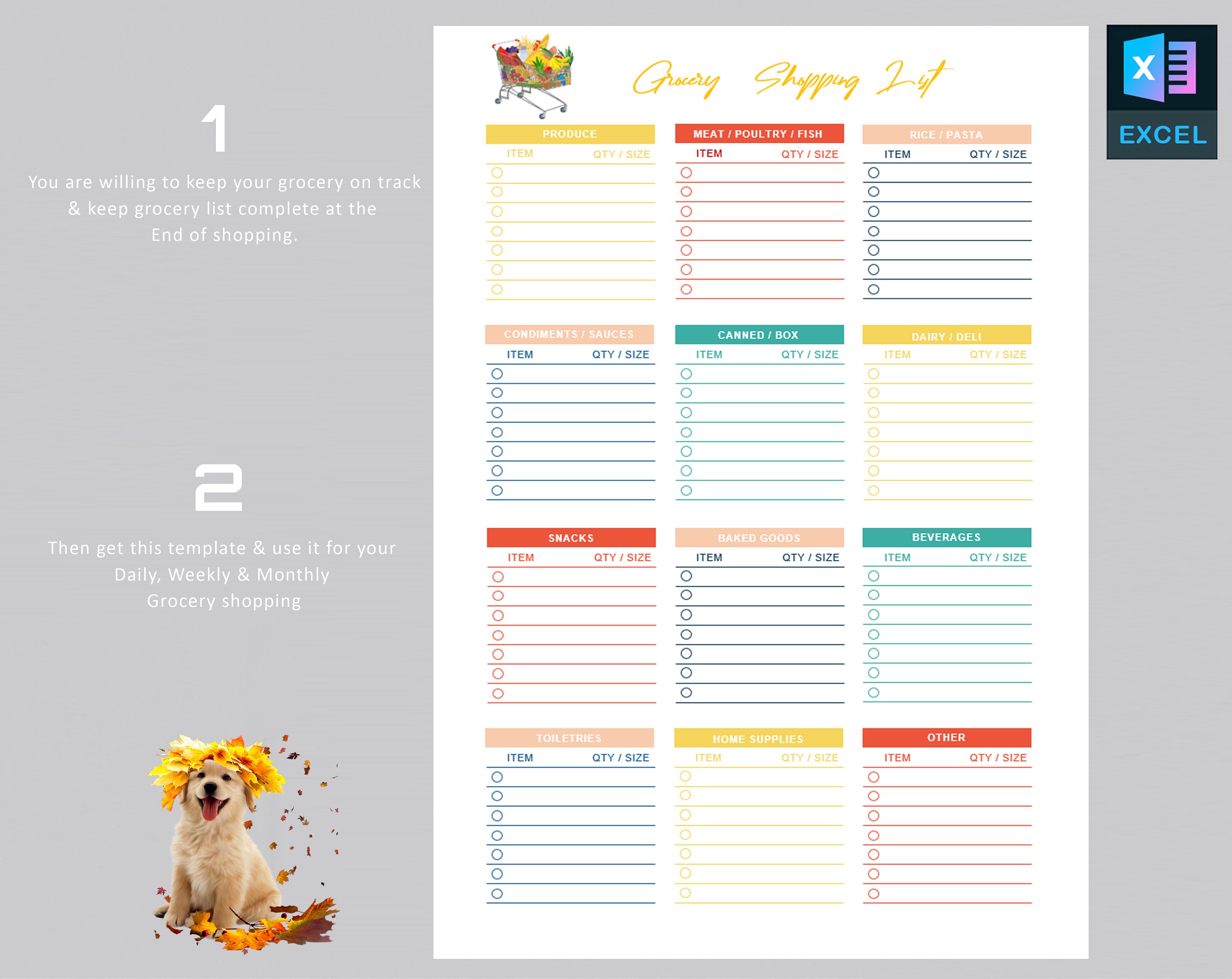 Grocery List Template | Grocery Planner | Grocery List Printable ...