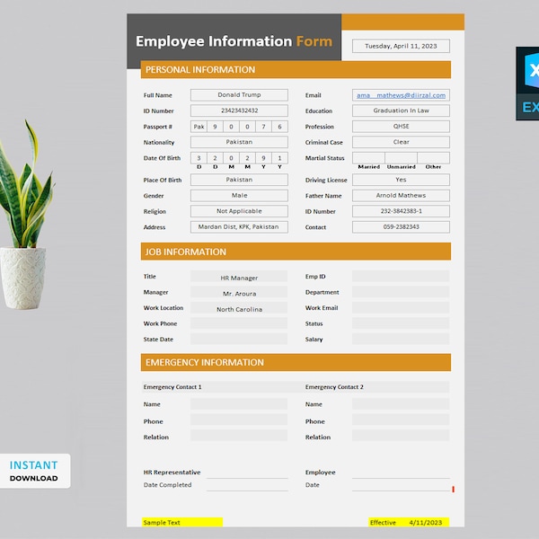 Employee Information Excel - Etsy