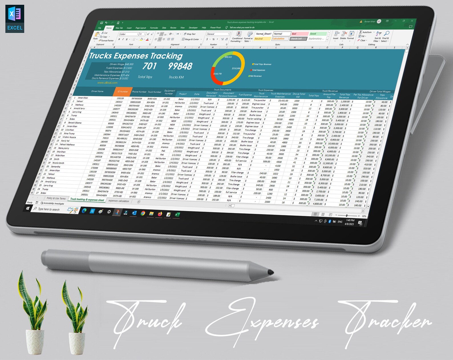 Truck Expense Tracker | Truck Driver | Trucking Spreadsheet | Trucking ...
