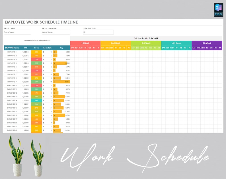 Employees Schedule Template | Shift Schedule | Employee Timesheet ...