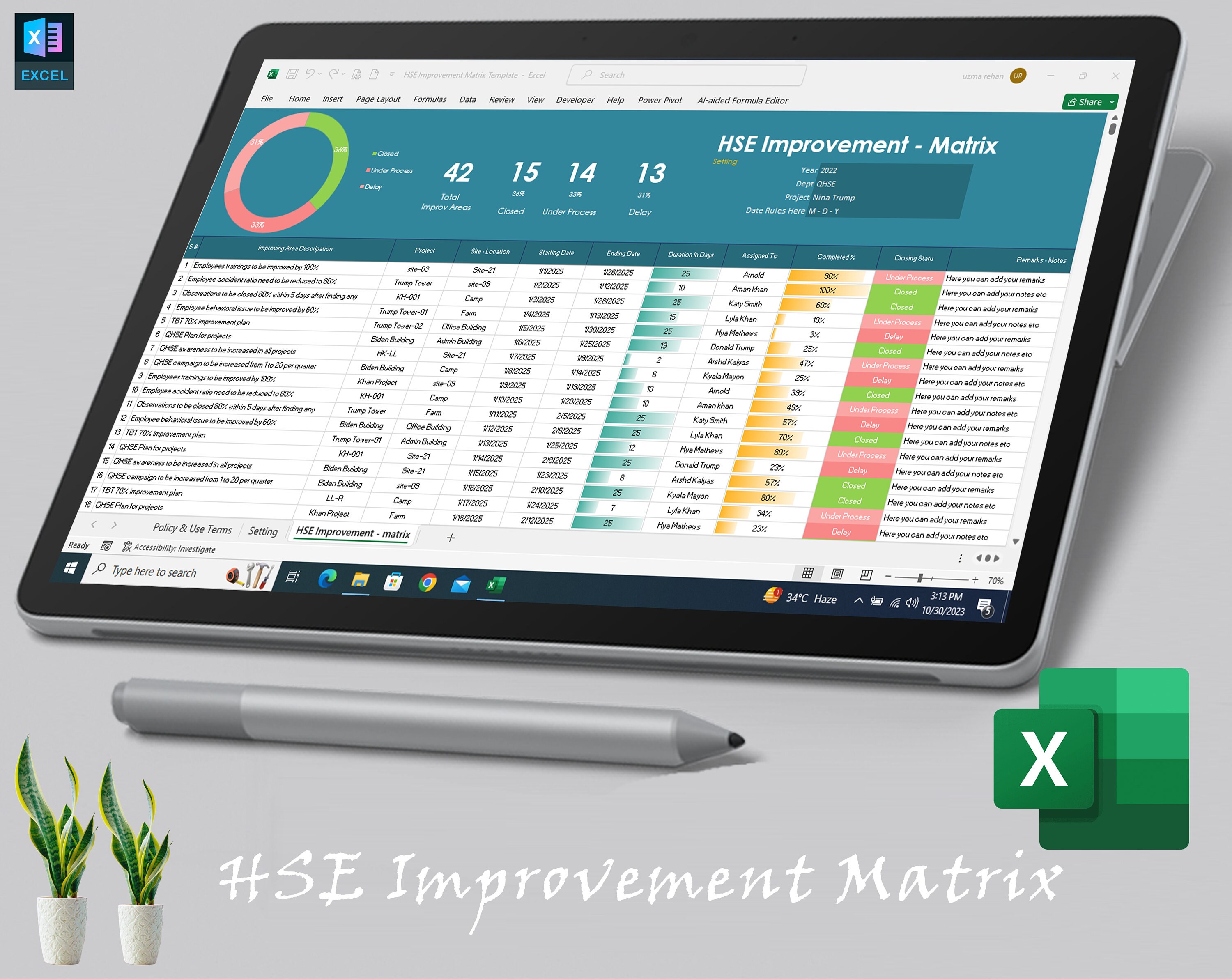 HSE Improvement Matrix Template | Health and Safety Template | HSE ...