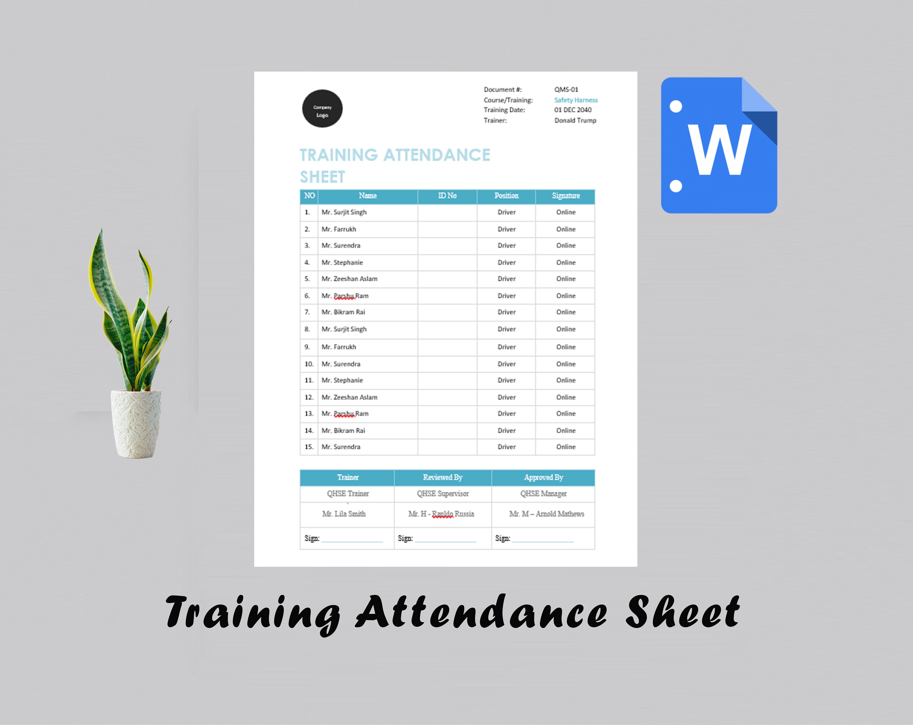 Training Attendance Sheet | Attendance Record | Employee Training ...