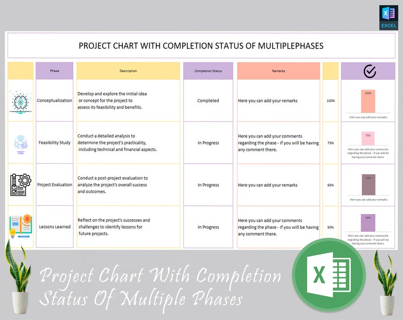 Project Chart With Completion Status of Multiple Phases Template ...