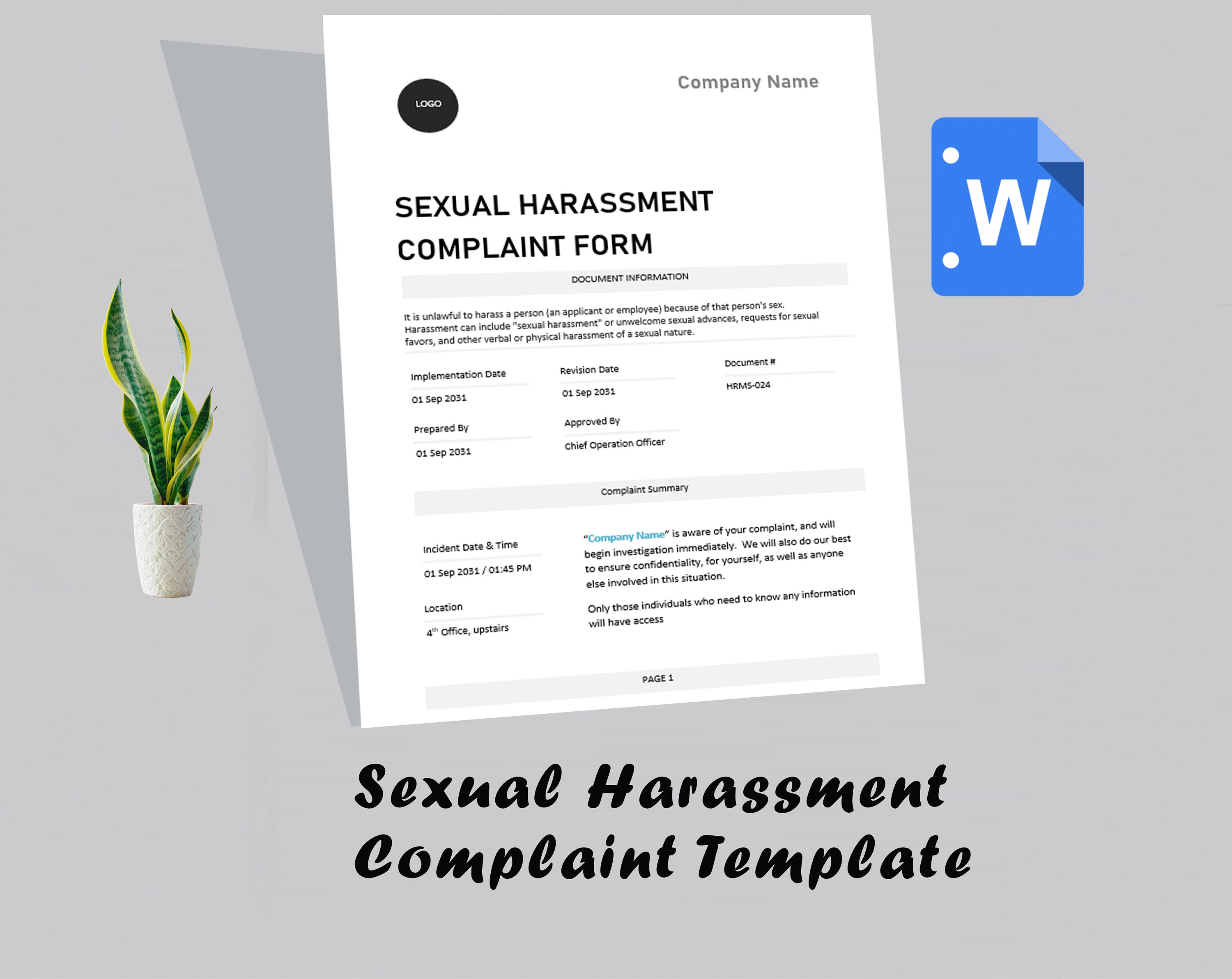 Sexual Harassment Complaint Form | Human Resources Form | Human Resources Management | HR ...