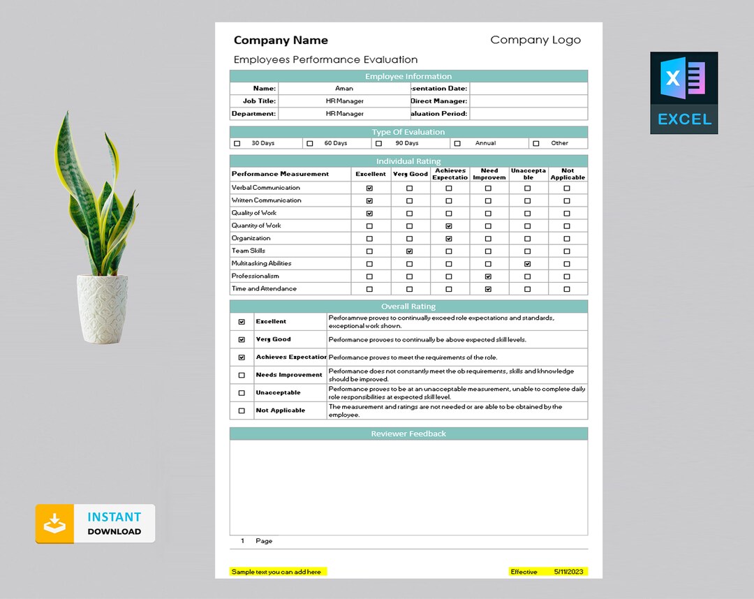 Employees Performance Evaluation Form Template Human - Etsy