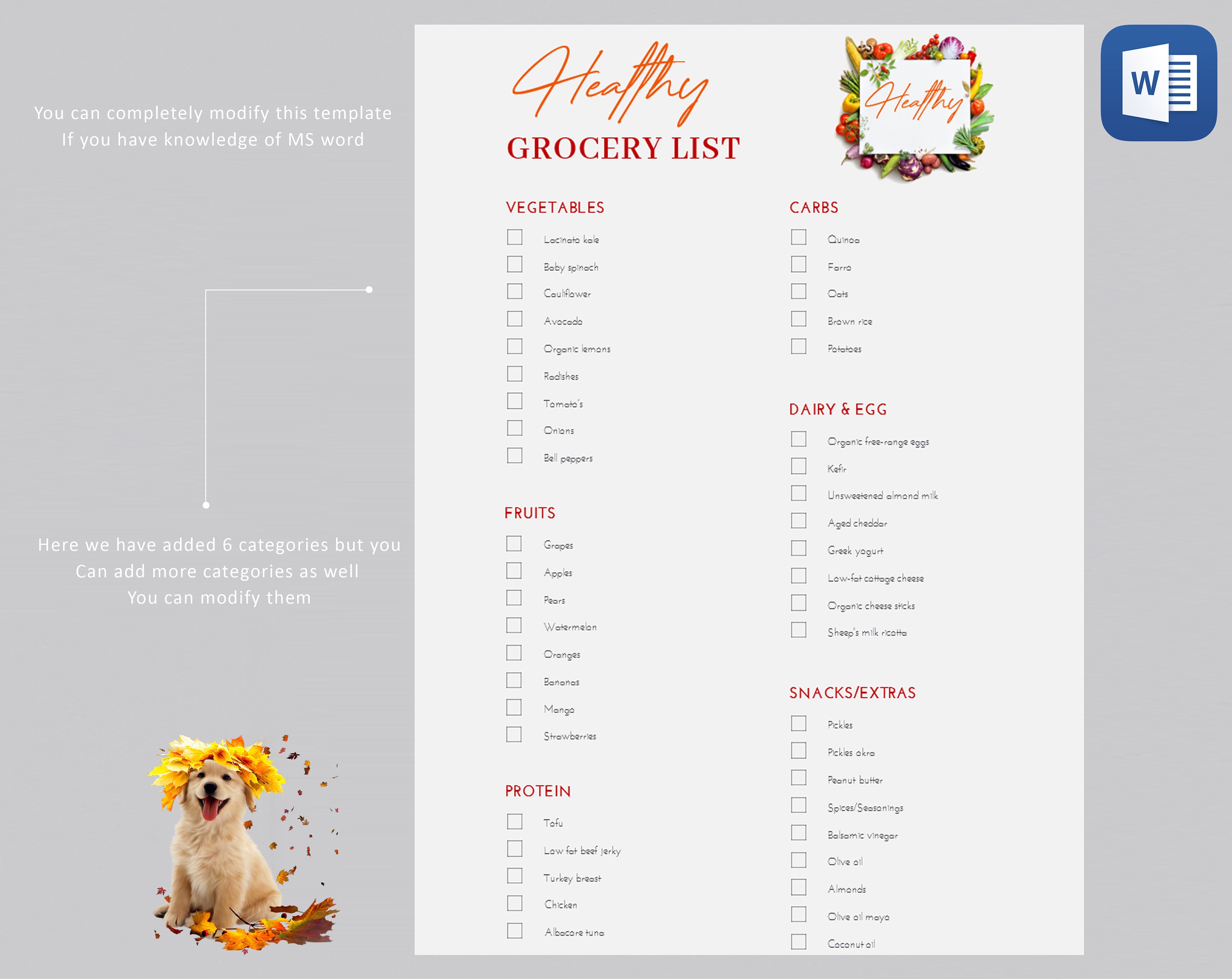 Healthy Grocery List Template Printable Grocery List Notepad Grocery ...