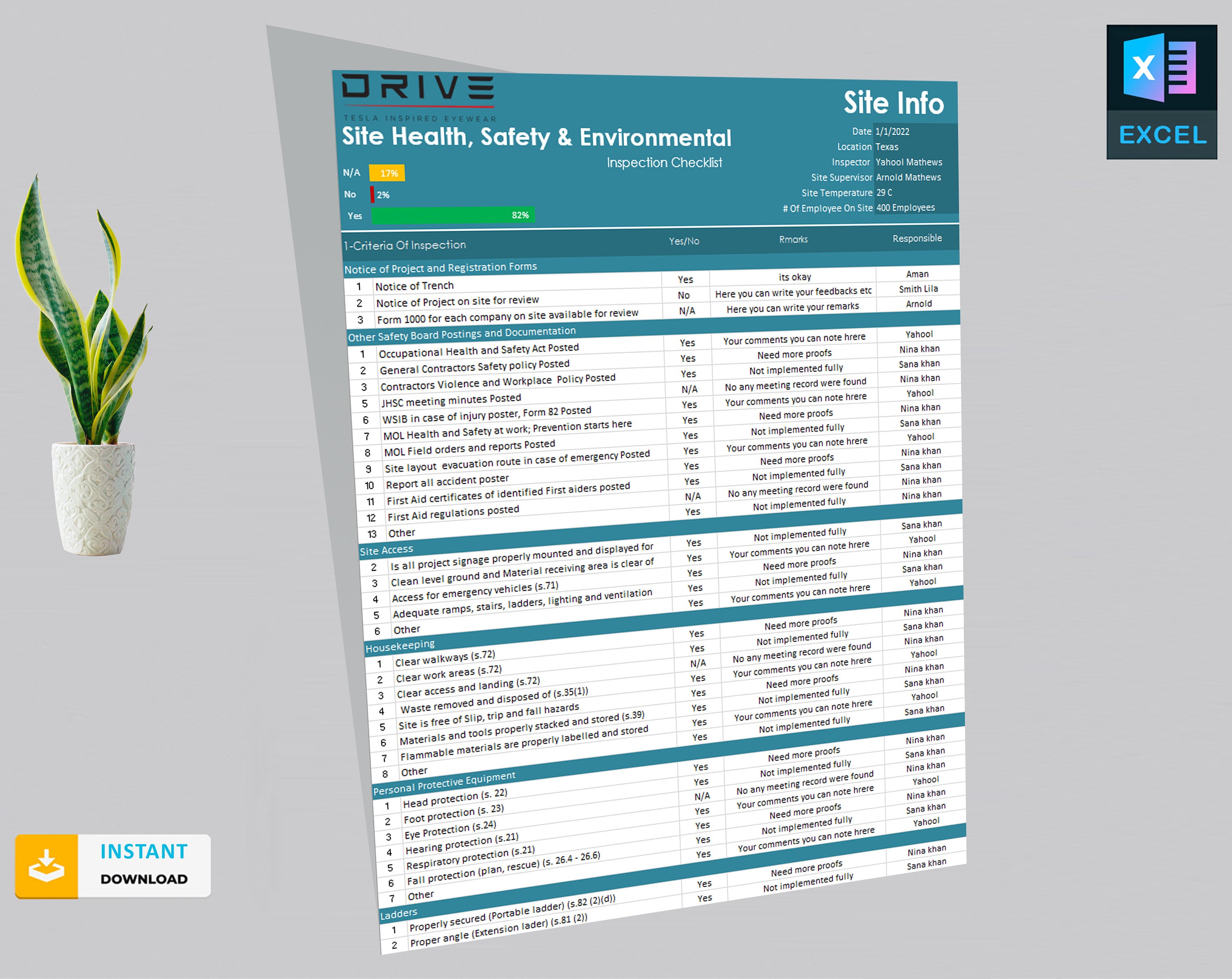 Site HSE Inspection Checklist Template | Safety Checklist | HSE ...