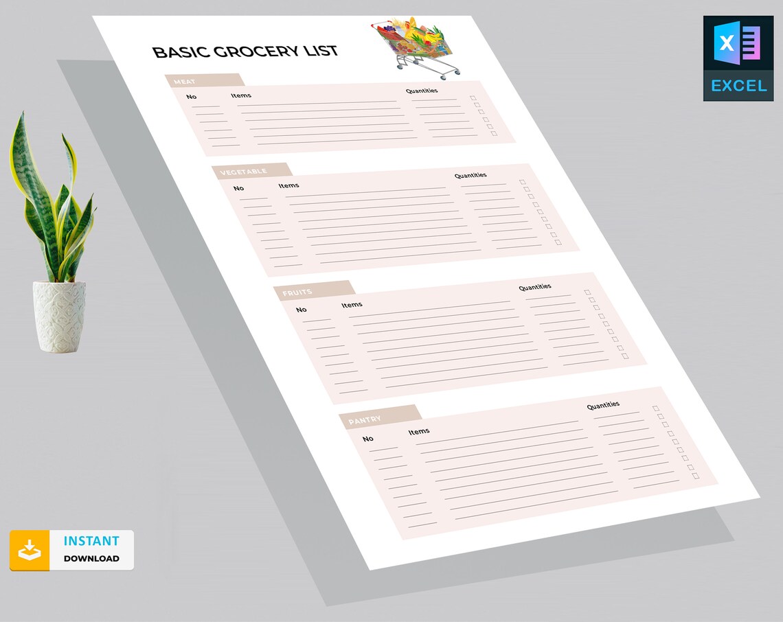 Home Basic Grocery List Template Grocery List Printable Grocery List ...