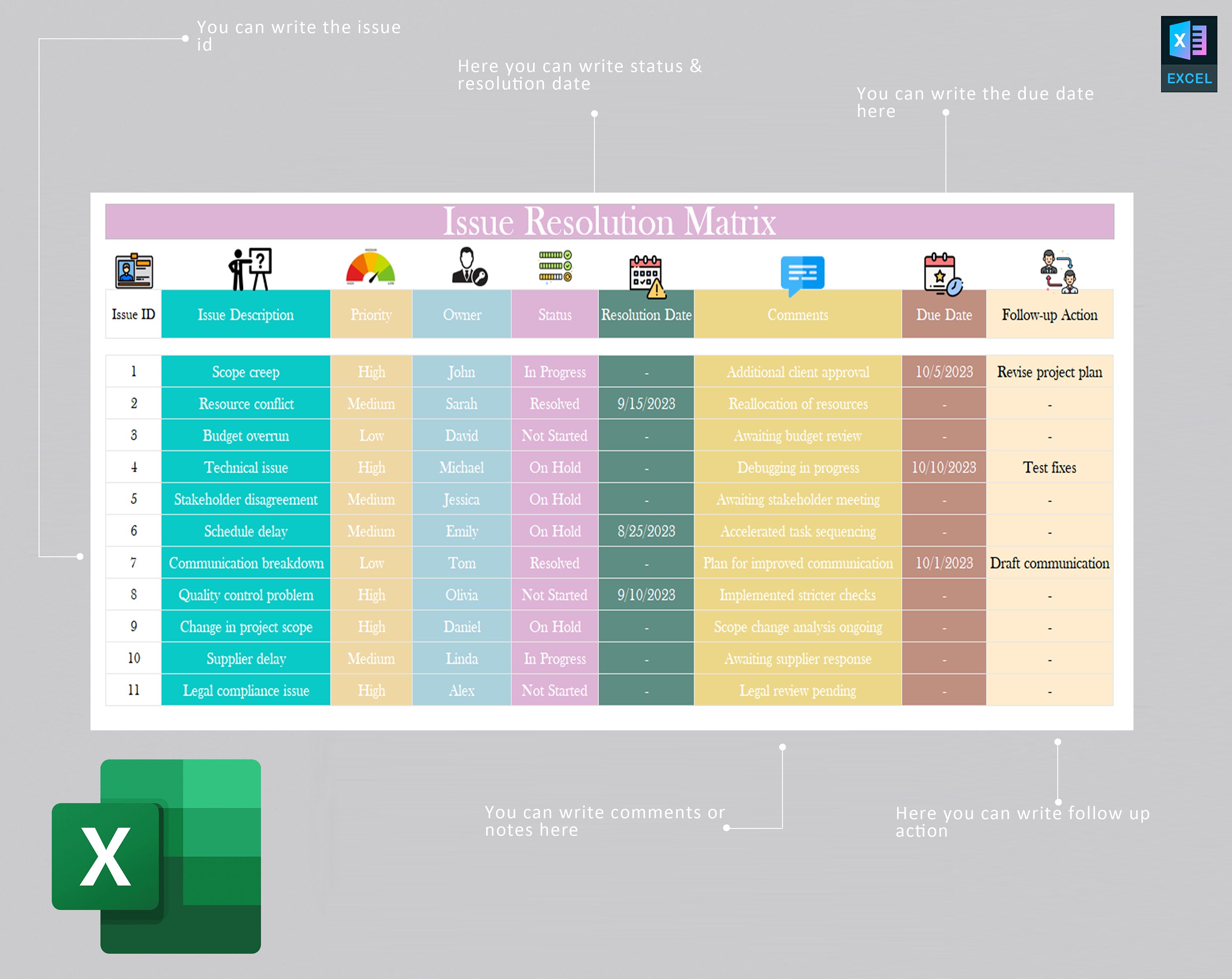 Problem-solving Matrix | Issue Resolution Matrix | Comprehensive Matrix ...