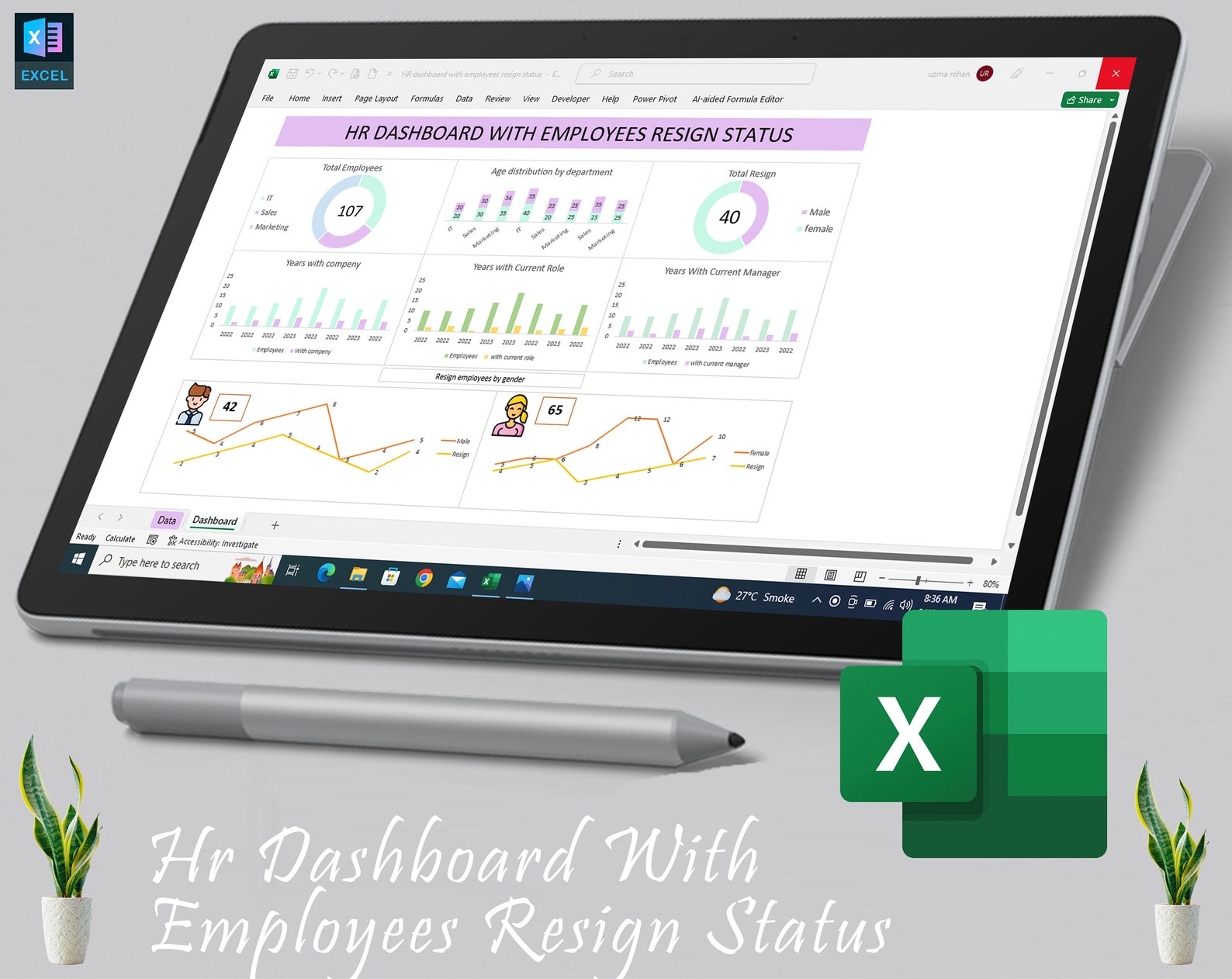 HR Dashboard With Employees Resign Status Human Resource Microsoft ...