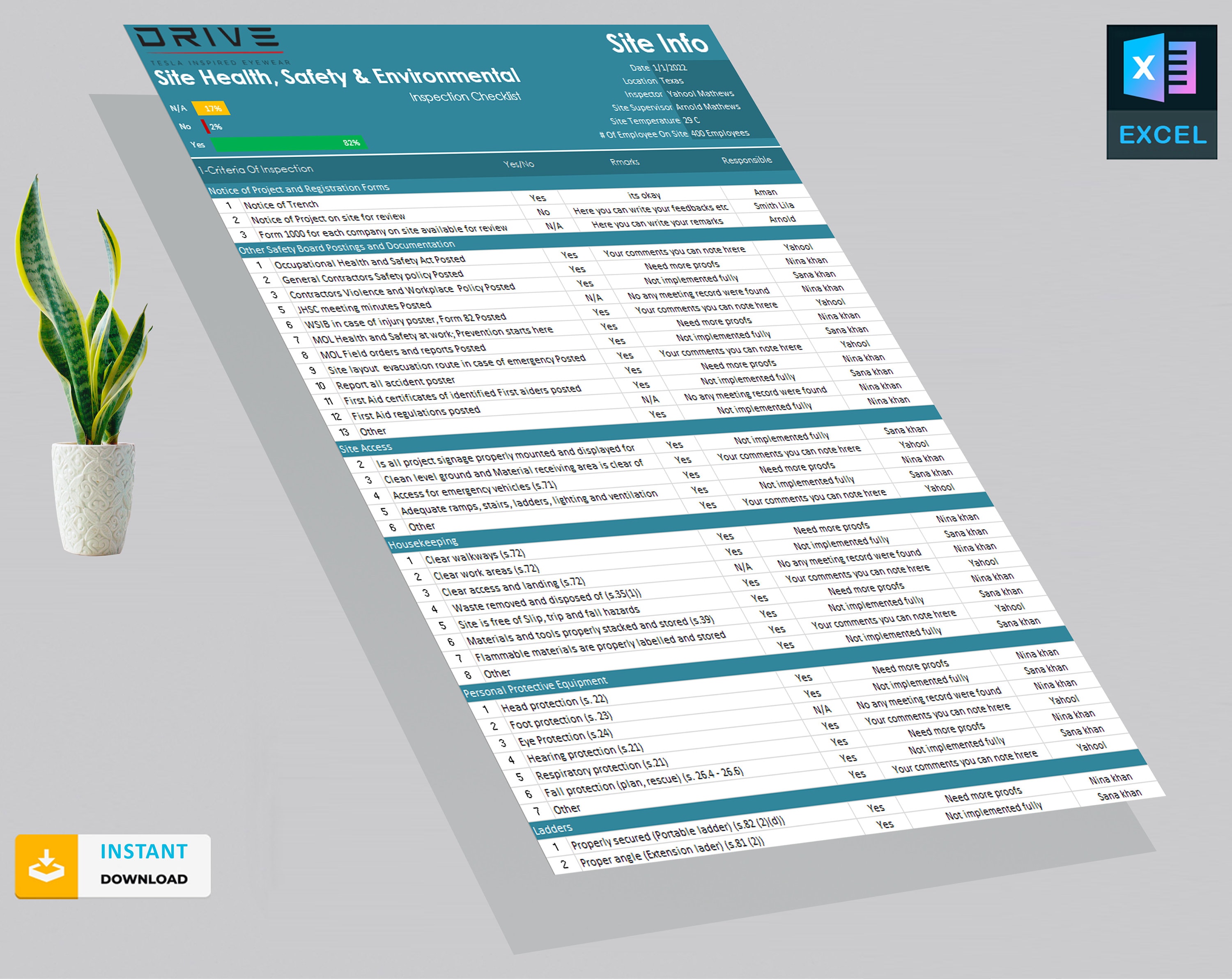 Site HSE Inspection Checklist Template | Safety Checklist | HSE ...