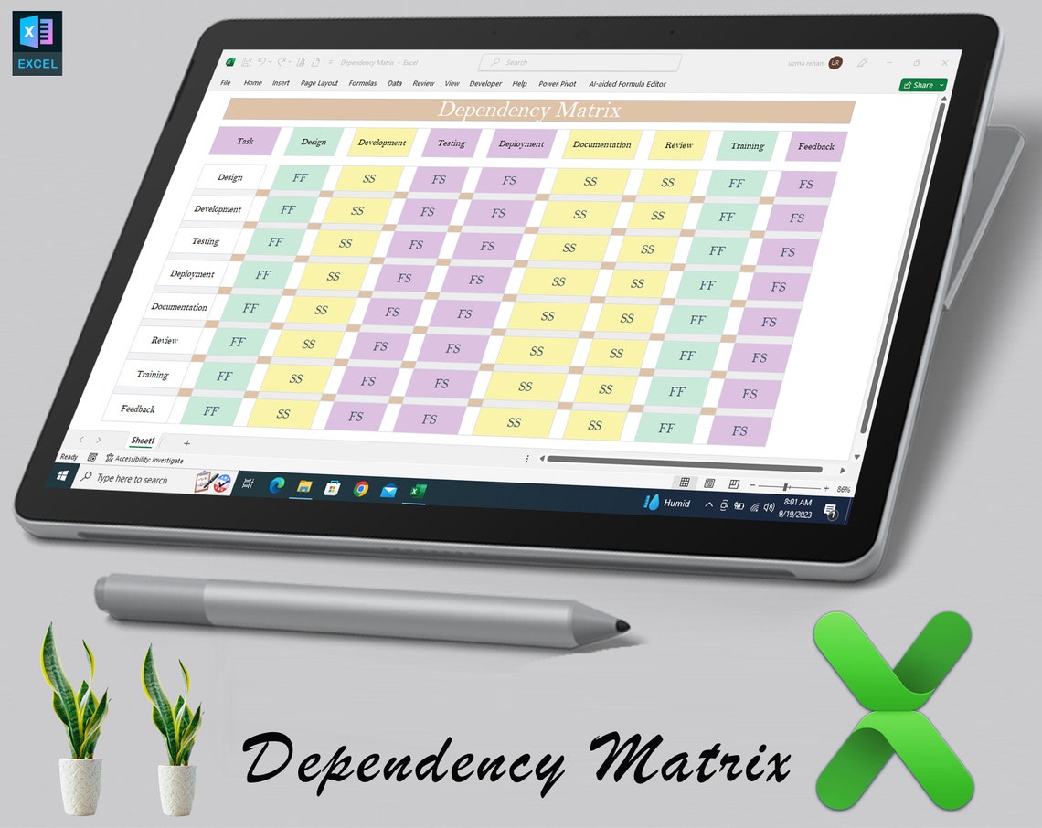 Dependency Matrix |responsibility Matrix Excel |fully Editable ...