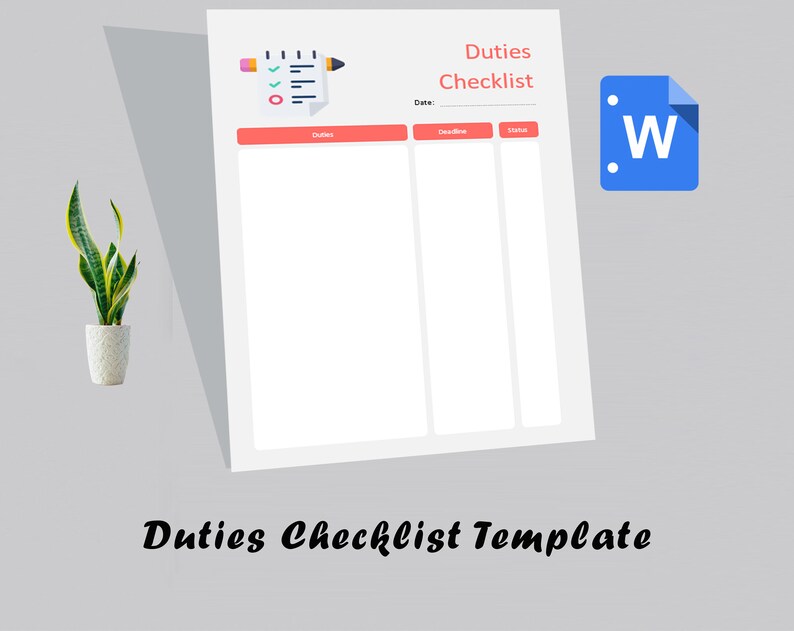 Duties Checklist Template | Editable MS Word Duties - Organizer | Task ...