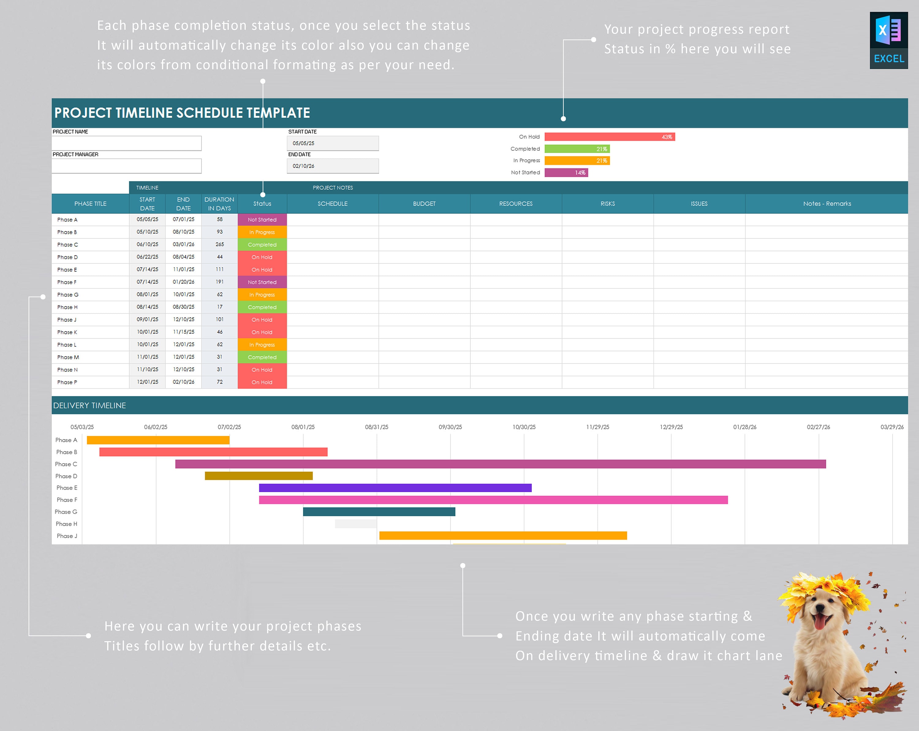 Project Timeline Schedule Template | Project Management Tools | Project ...