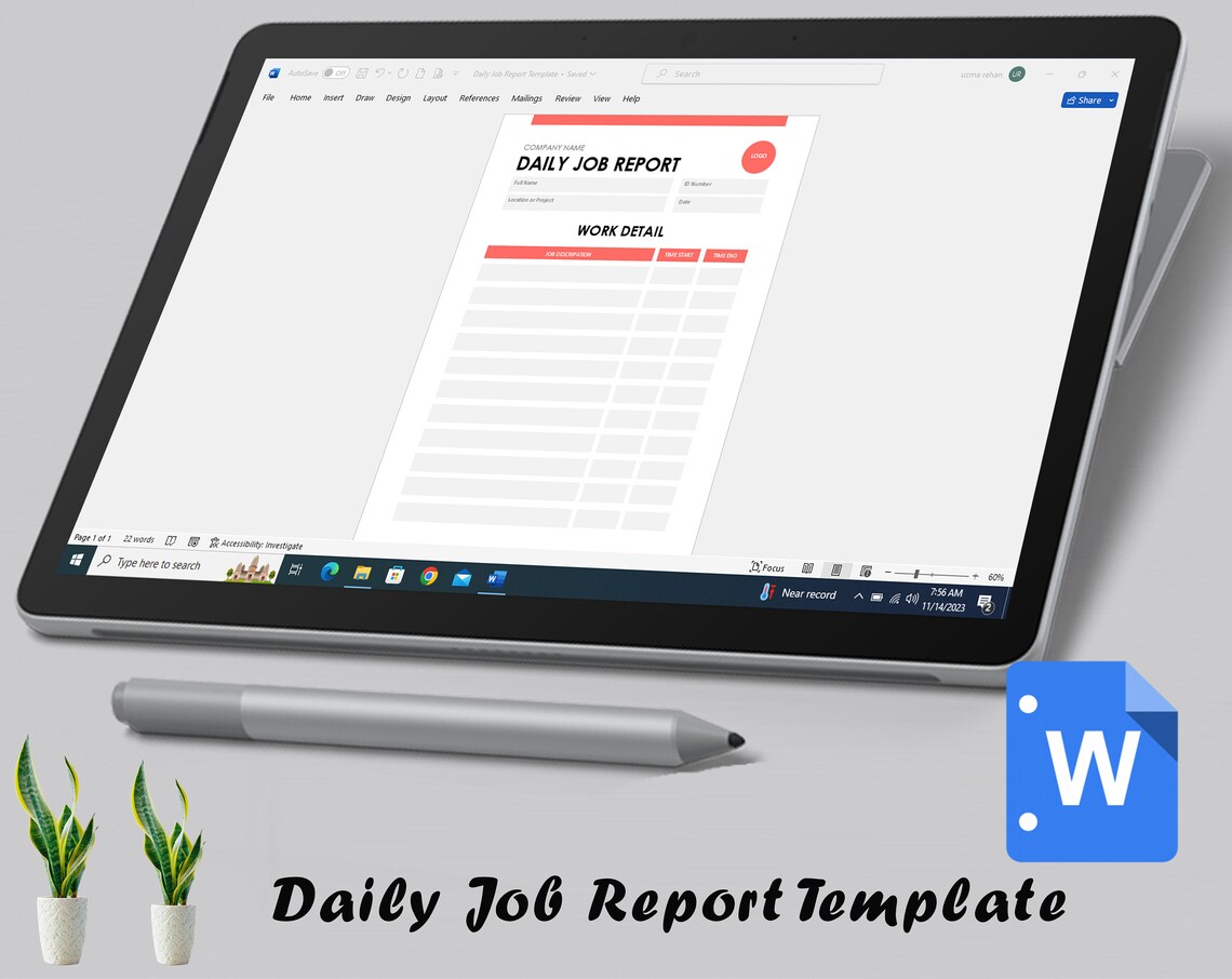 Printable Daily Job Report Template | Daily Productivity | Daily Work ...