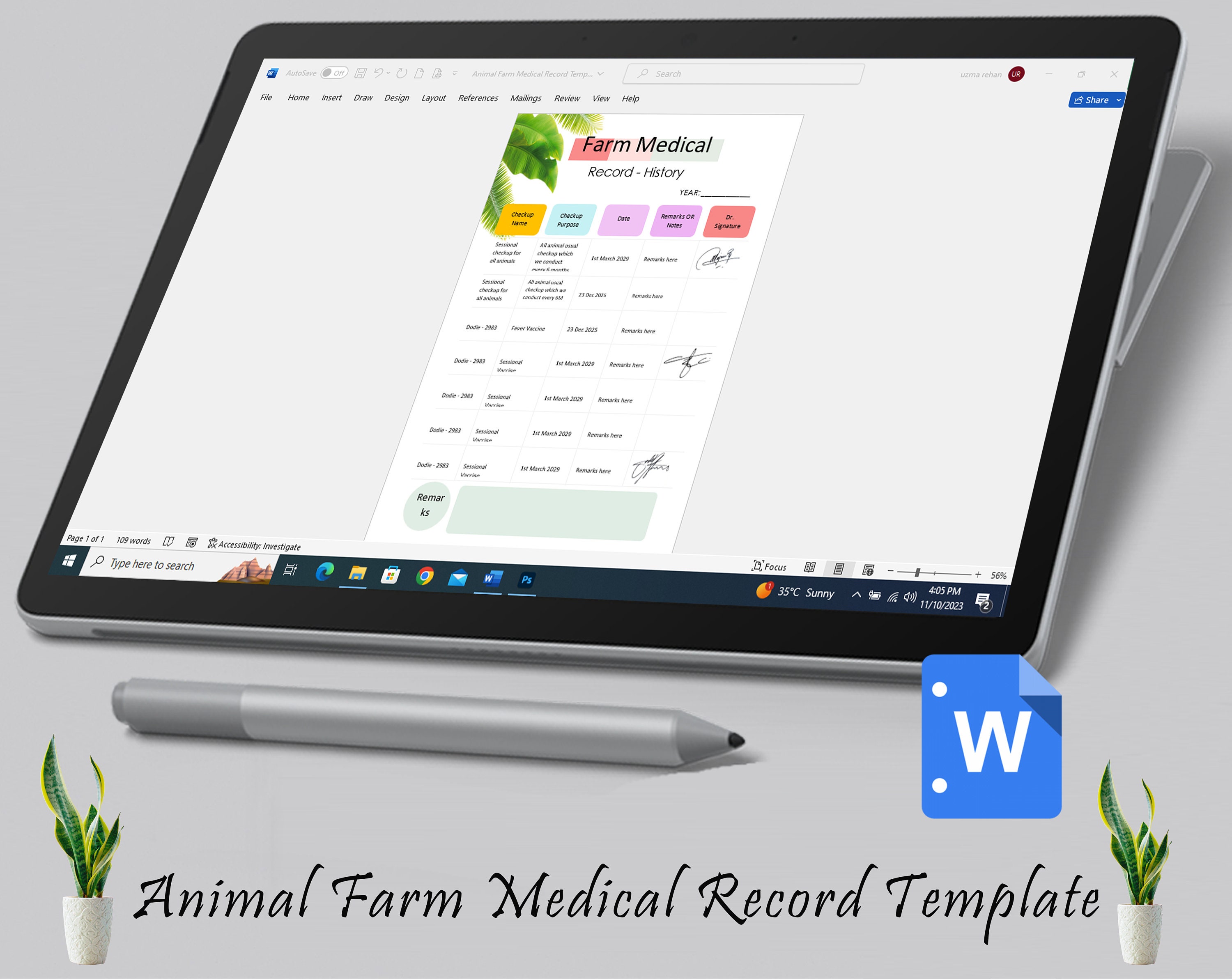 Printable Animal Farm Health Record Template for Pets Pet - Etsy