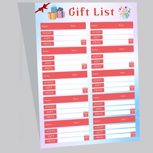 Gift List Planner Printable | Gift Tracker | Christmas Gift List | Gift ...
