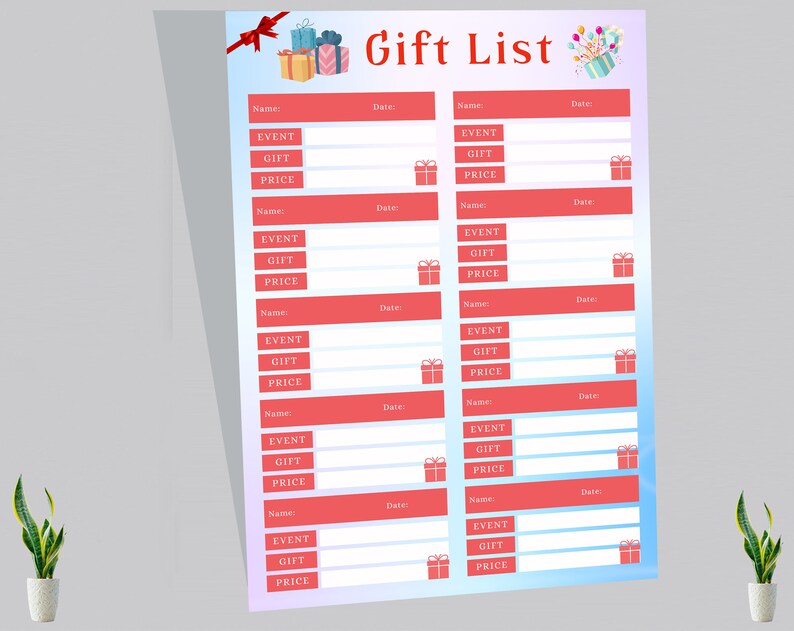 Gift List Planner Printable Gift Tracker Christmas Gift List Gift ...